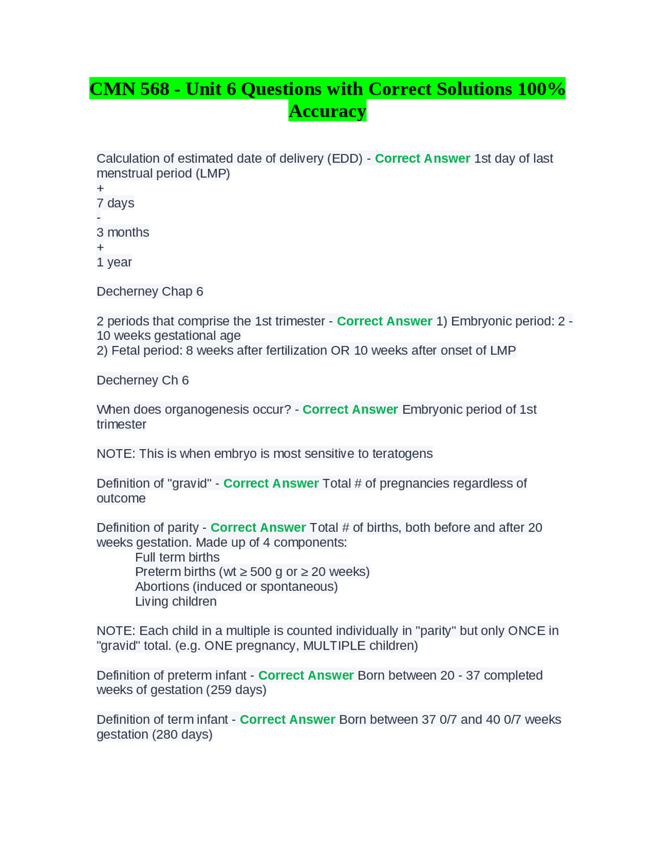 CMN 568 - Unit 6 Questions with Correct Solutions 100% Accuracy | Exams ...