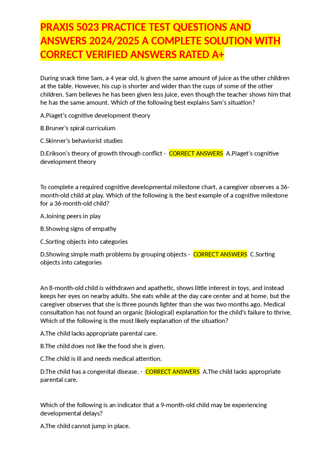 PRAXIS 5023 PRACTICE TEST QUESTIONS AND ANSWERS 2024/2025 A COMPLETE ...