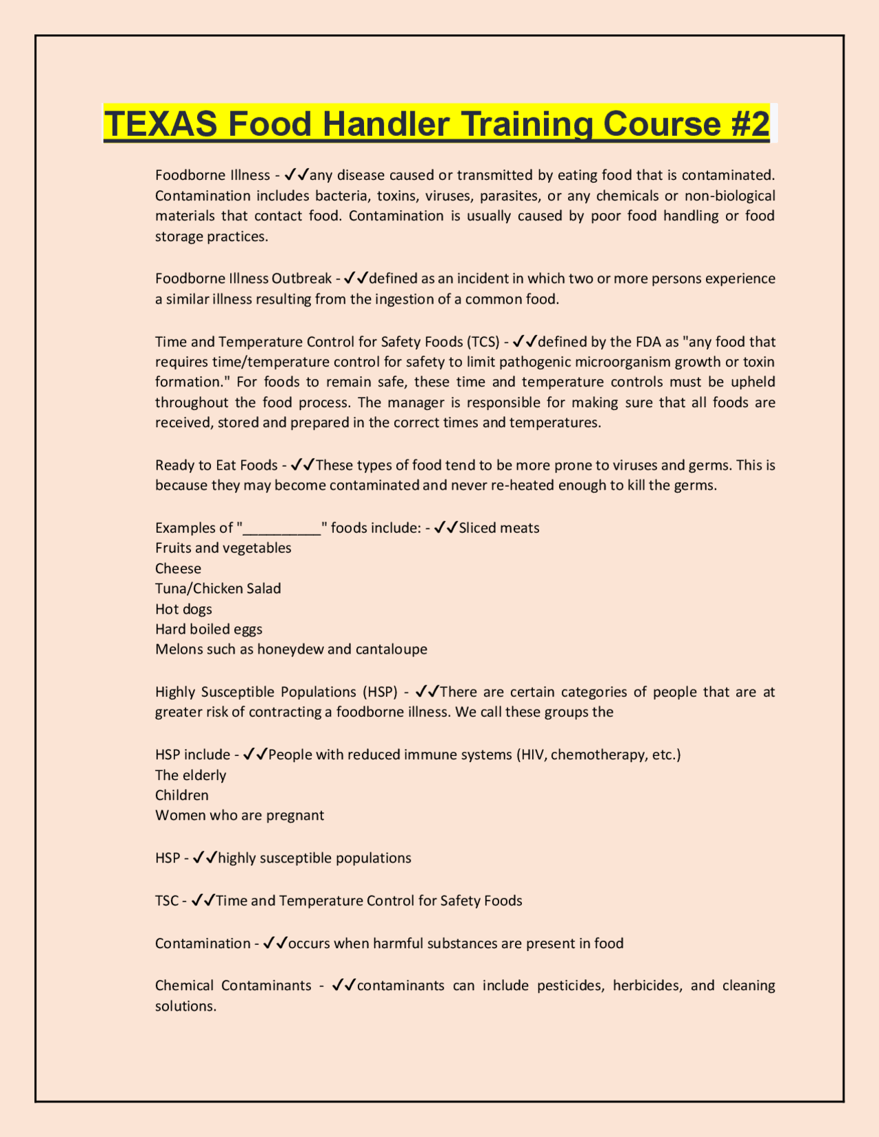 TEXAS Food Handler Training Course #2 | Exams Food Science and ...