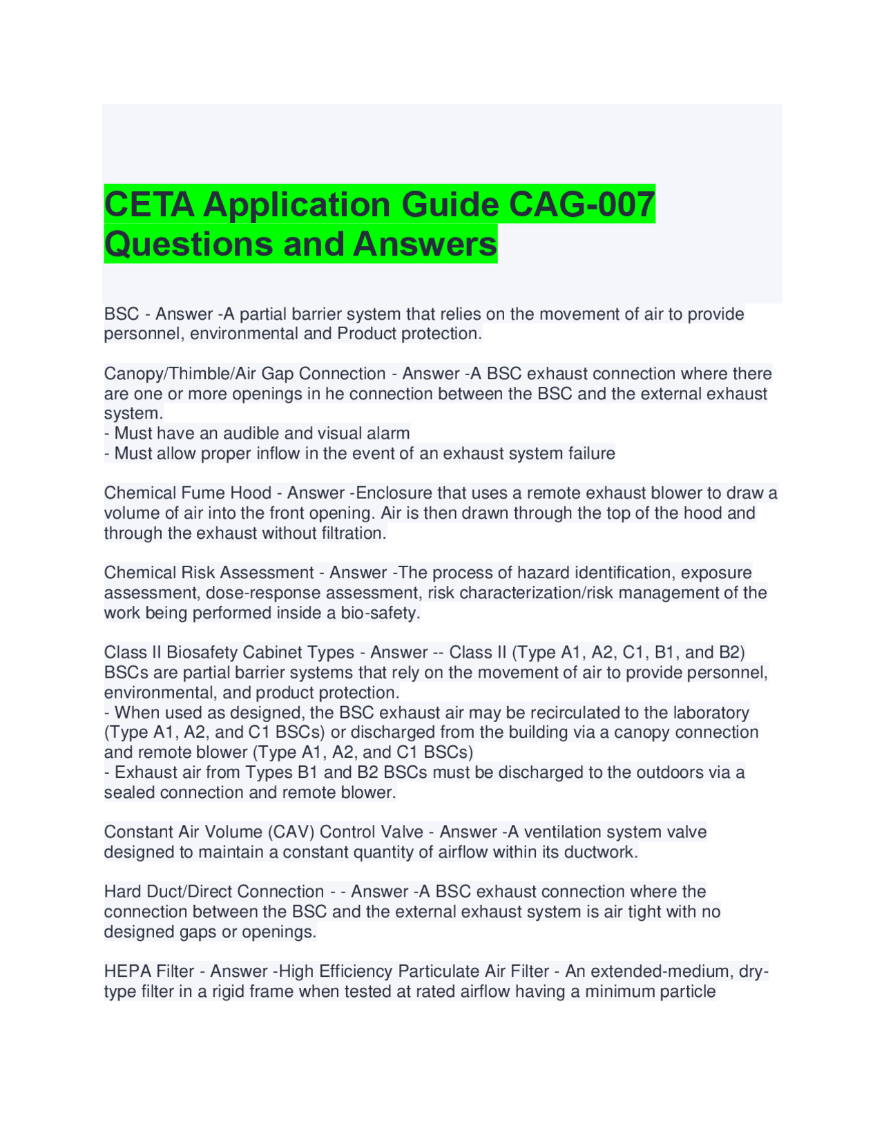 CETA Application Guide CAG-007 Questions and Answers | Exams Advanced Education | Docsity