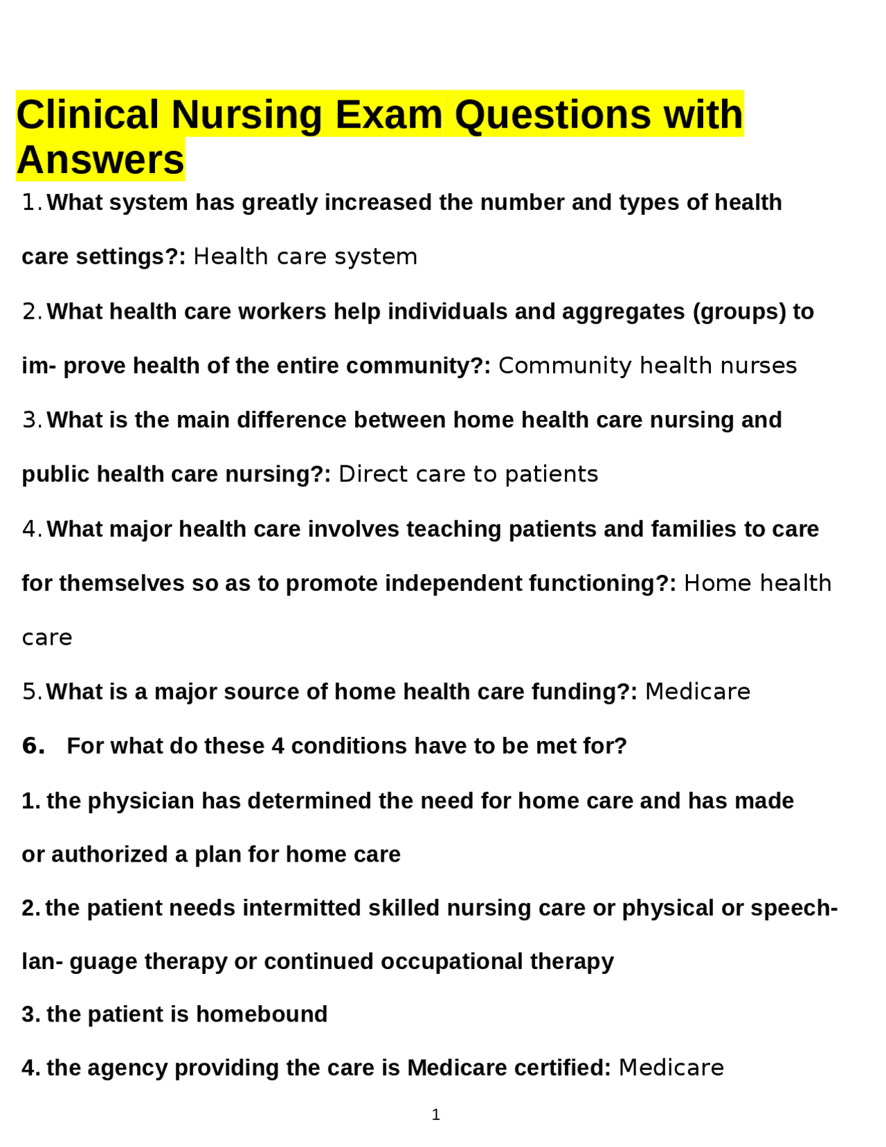 Clinical Nursing Exam Questions with Answers | Exams Nursing | Docsity