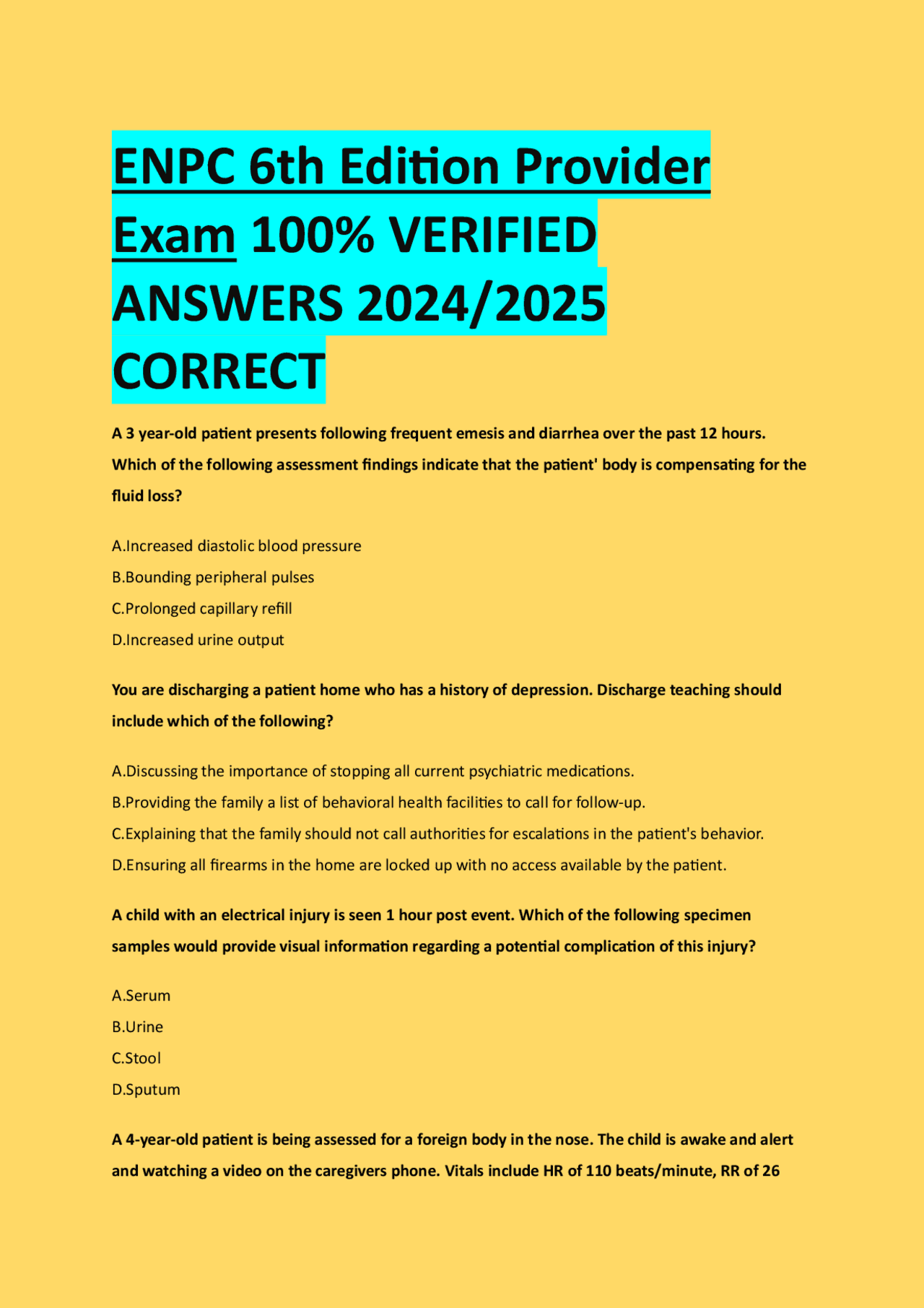 ENPC 6th Edition Provider Exam 100% VERIFIED ANSWERS 2024/2025 CORRECT ...
