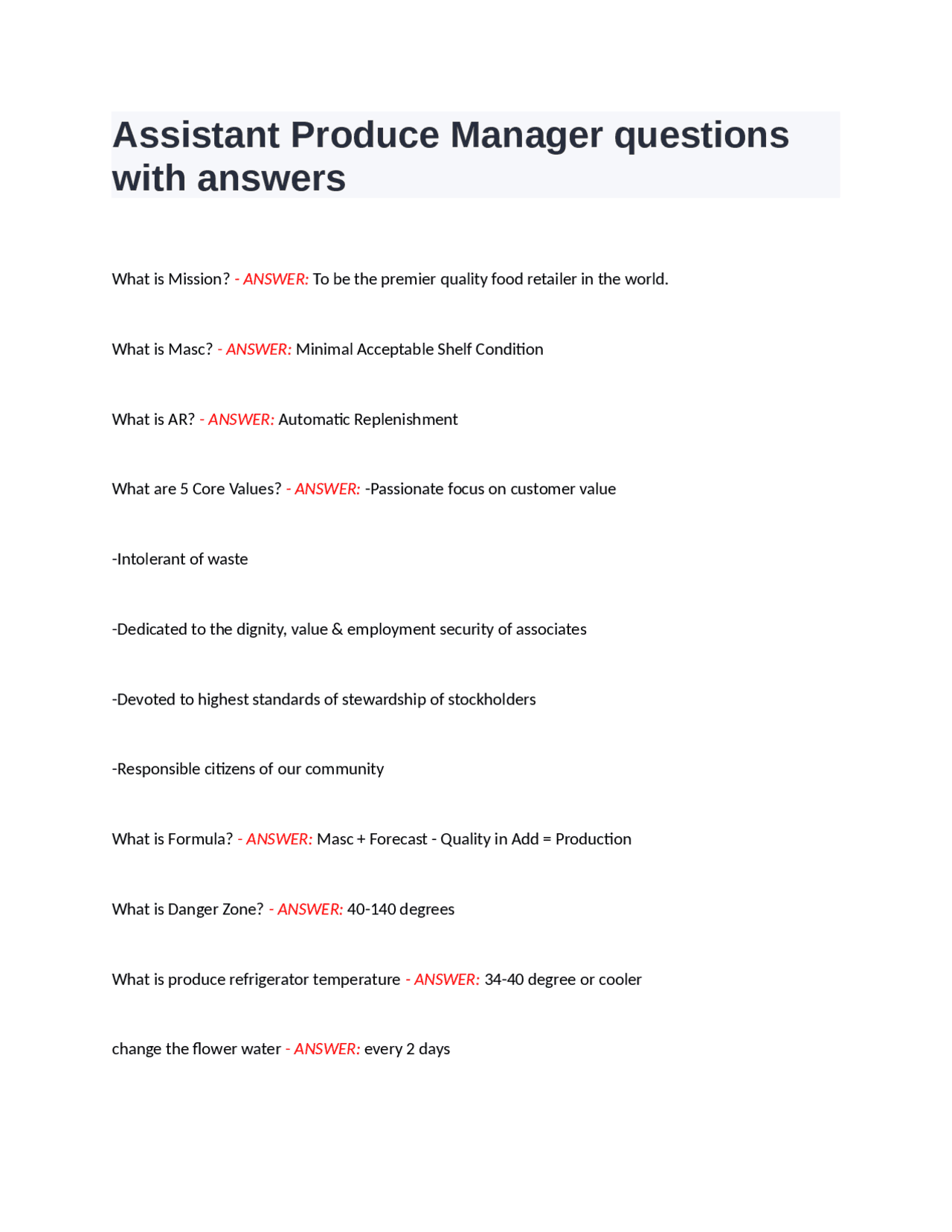Assistant Produce Manager questions with answers | Exams Financial ...