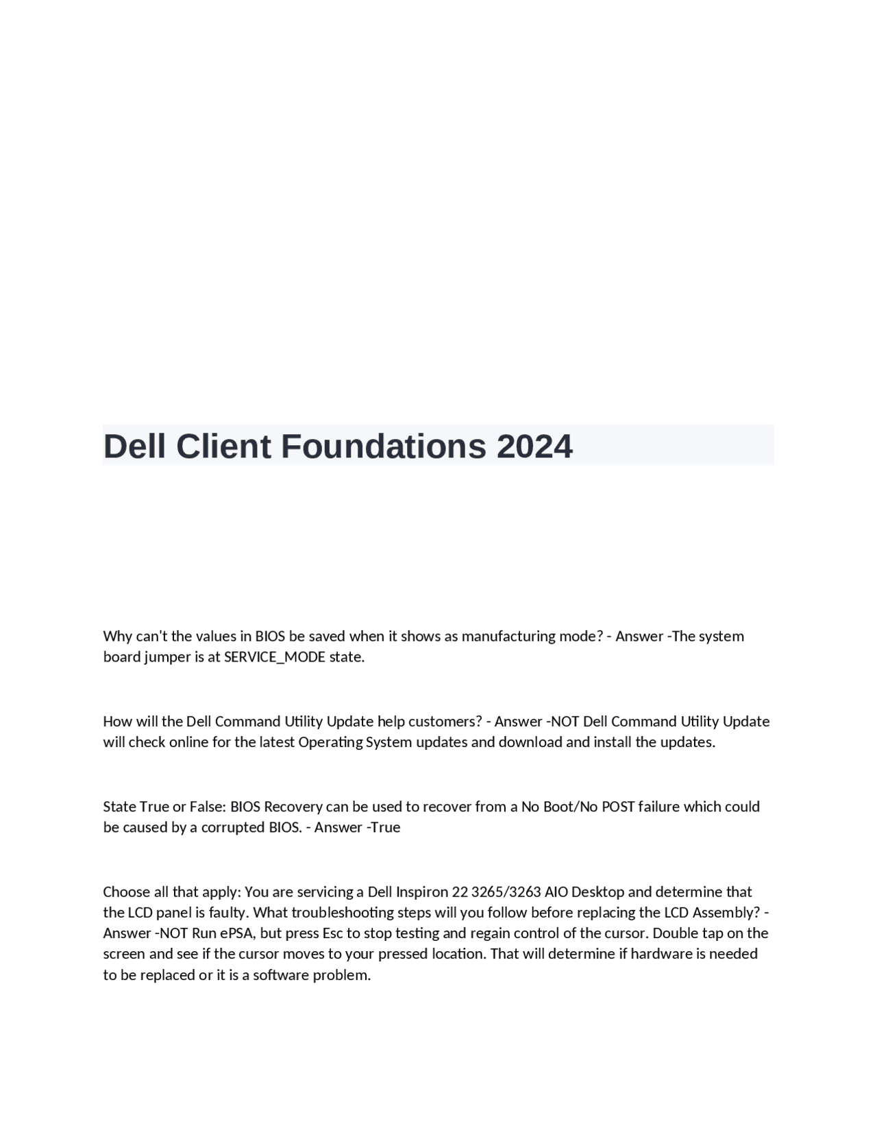 Dell Client Foundations 2024 Test Questions and Answers | Exams ...