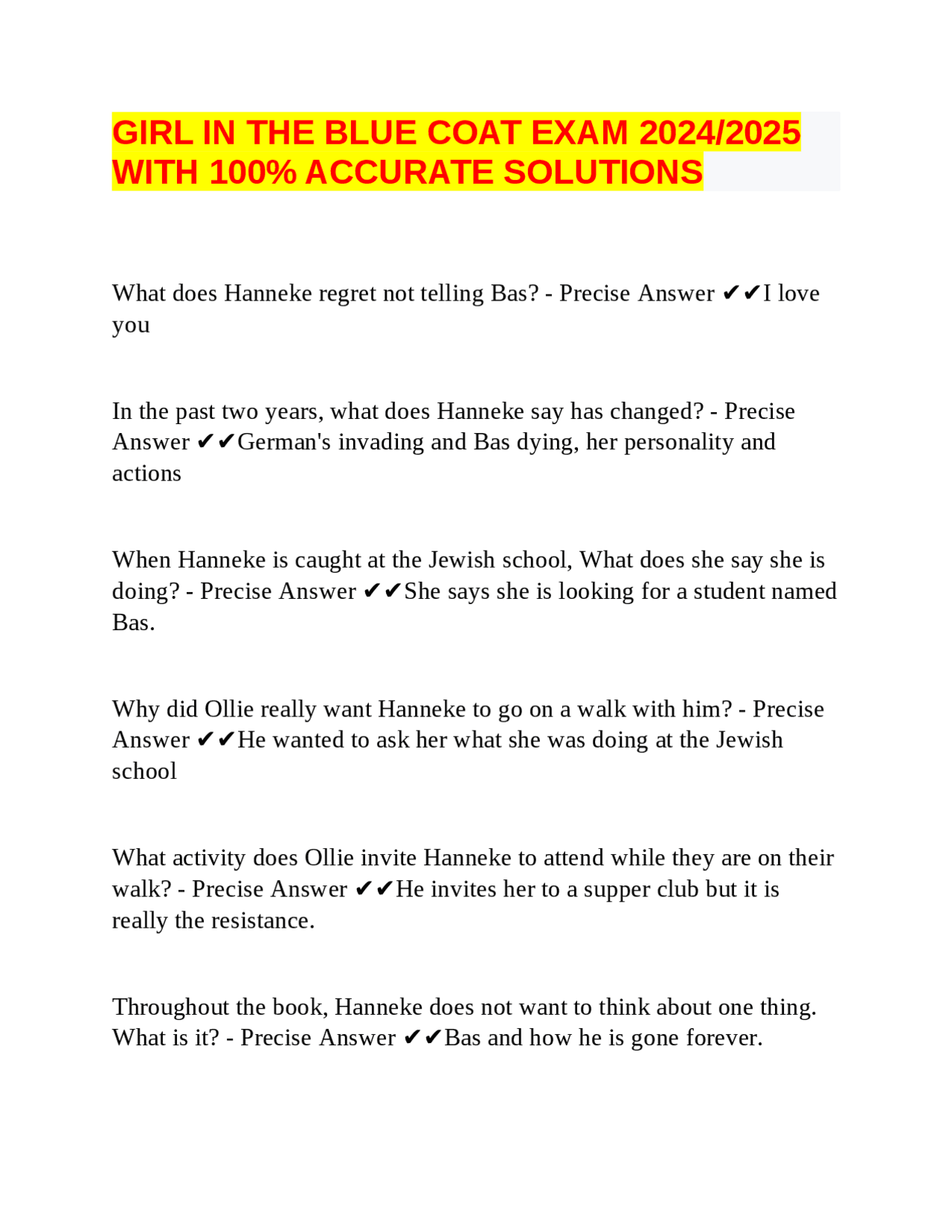 GIRL IN THE BLUE COAT EXAM 2024/2025 WITH 100% ACCURATE SOLUTIONS ...