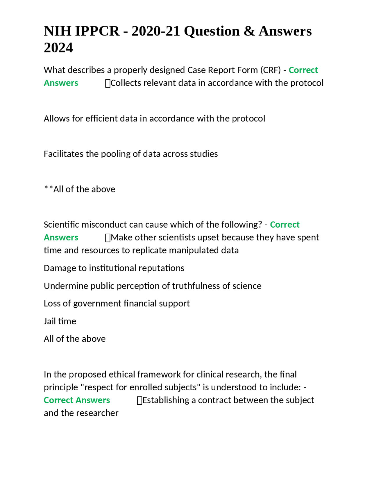 NIH IPPCR - 2020-21 Question & Answers 2024 | Exams Nursing | Docsity