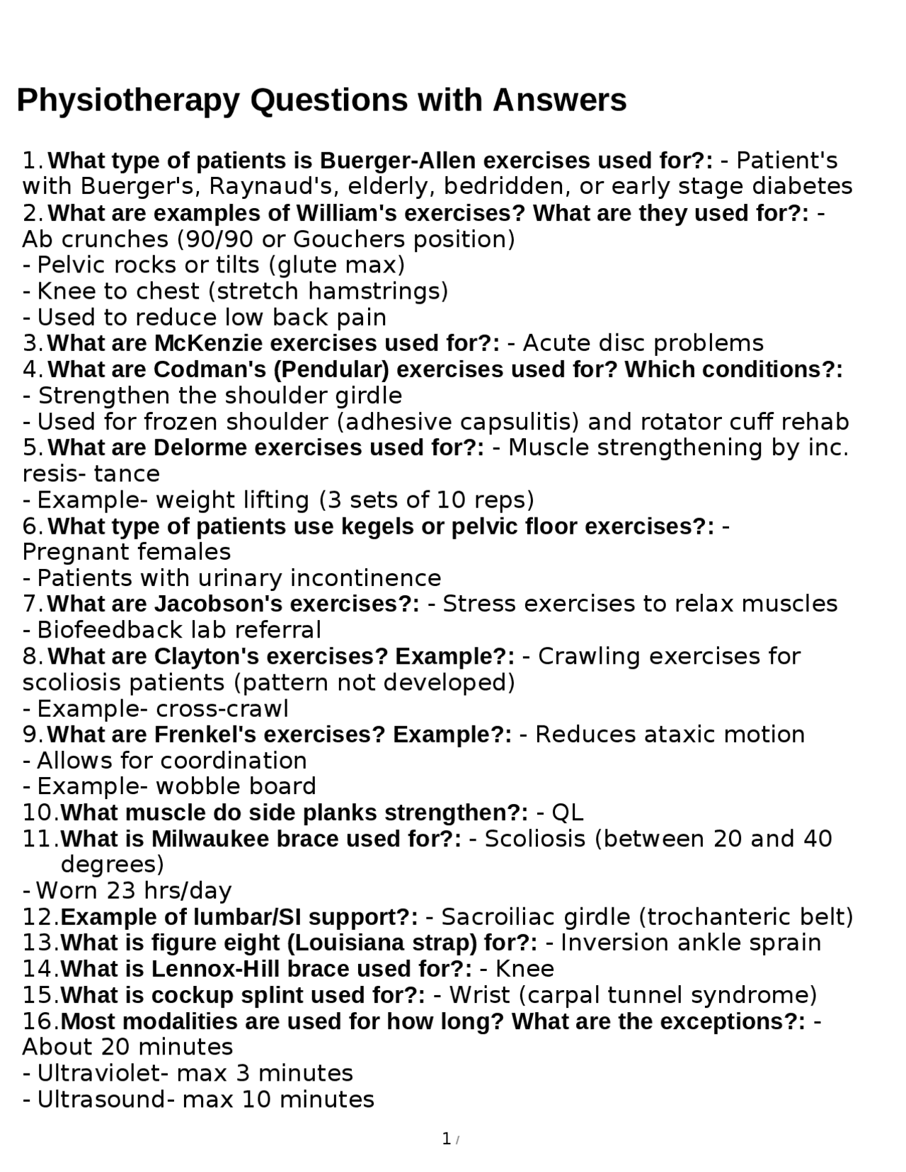 Physiotherapy Questions with Answers | Exams Physiotherapy | Docsity