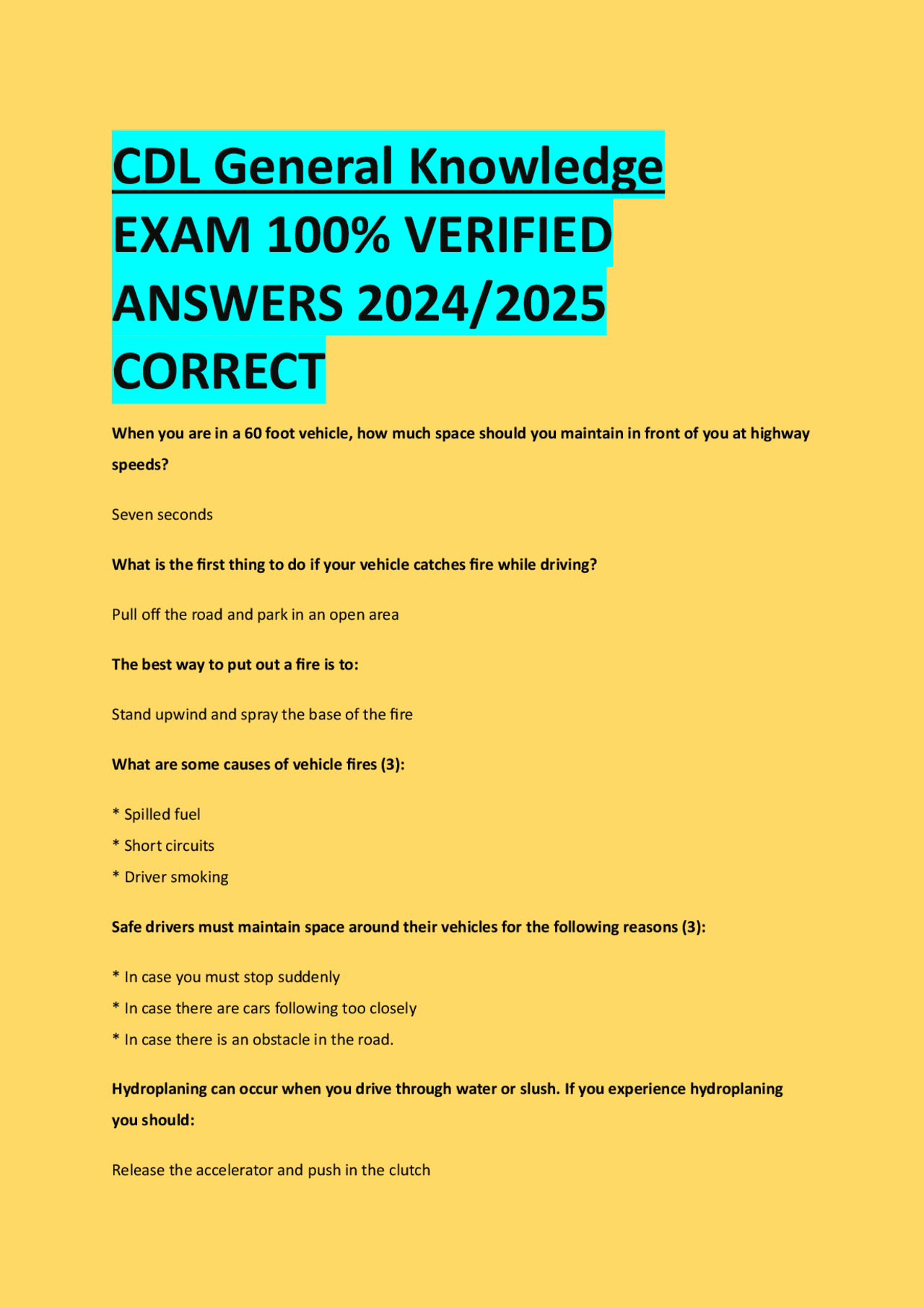 CDL General Knowledge EXAM 100% VERIFIED ANSWERS 2024/2025 CORRECT ...