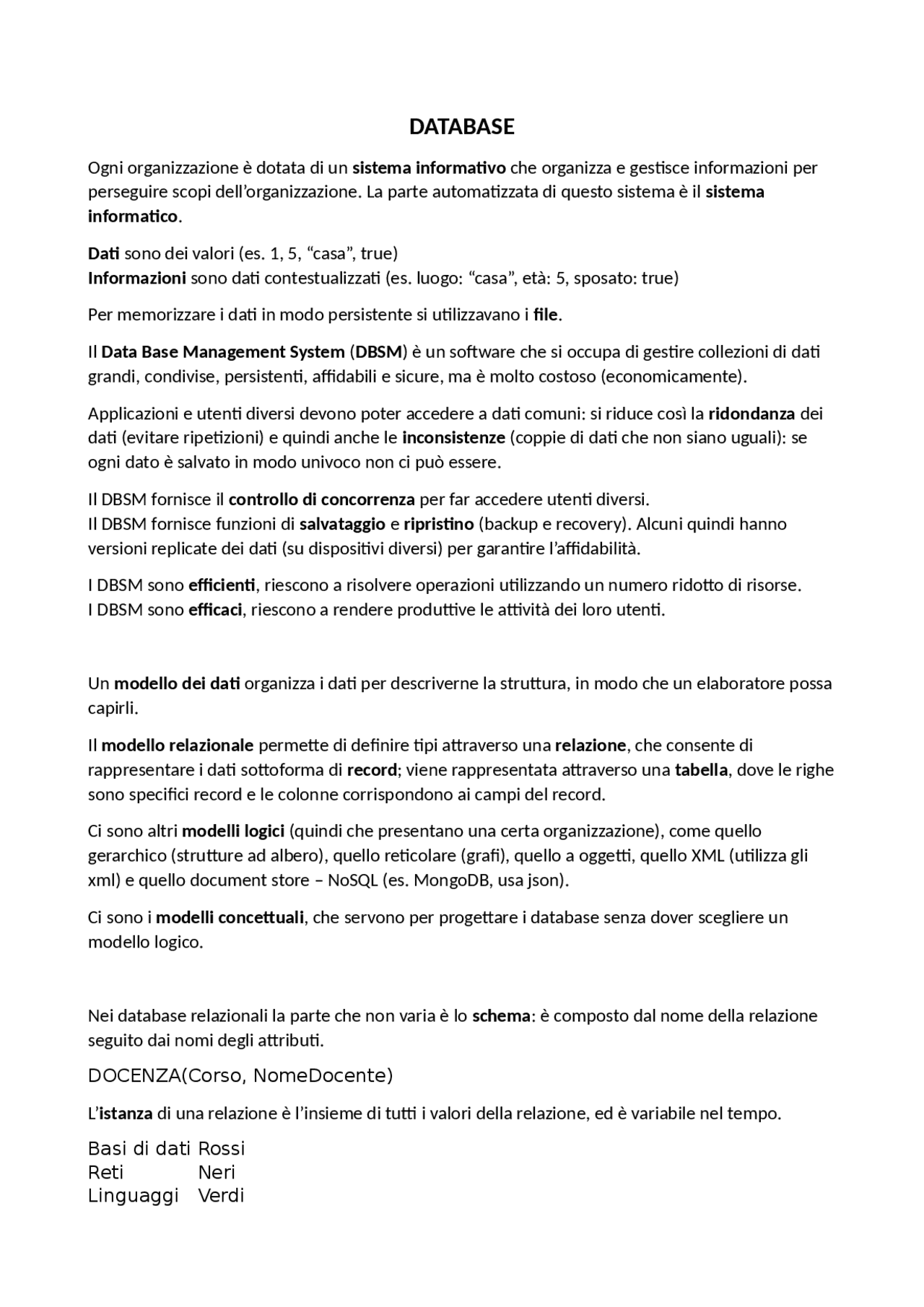 Appunti dettagliati sui database | Appunti di Informatica | Docsity