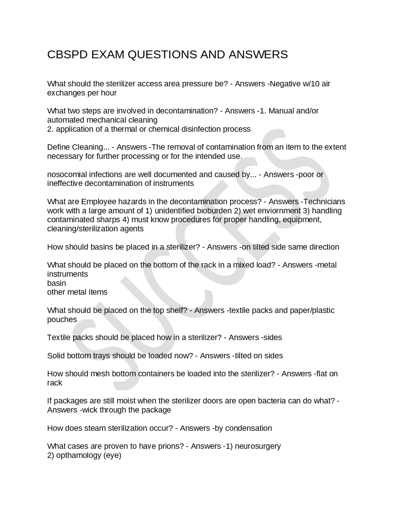 CBSPD EXAM QUESTIONS AND ANSWERS | Exams Nursing | Docsity