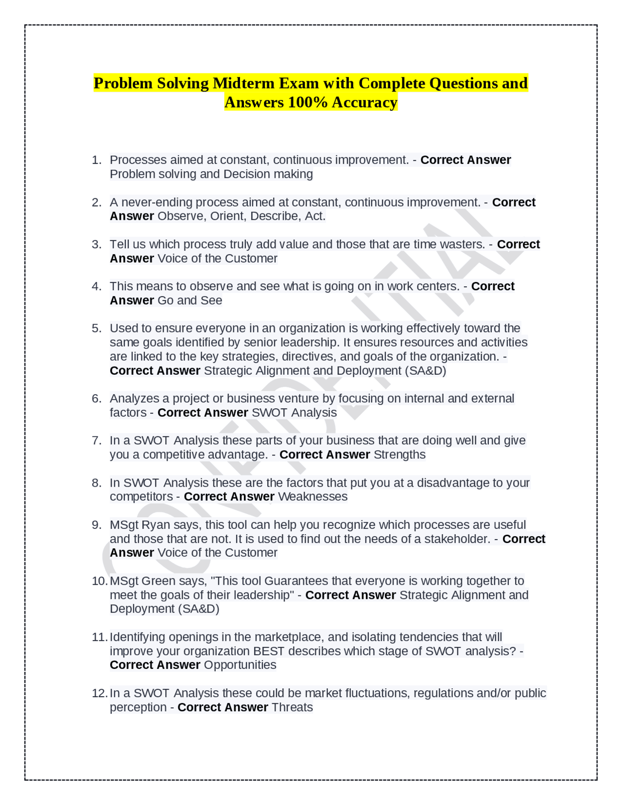 Problem Solving Midterm Exam with Complete Questions and Answers 100% Accuracy | Exams Nursing ...