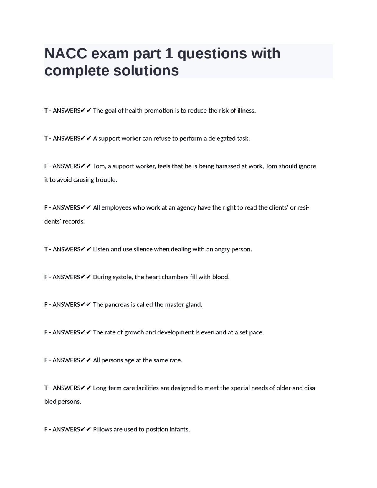 NACC exam part 1 questions with complete solutions. | Exams Nursing ...