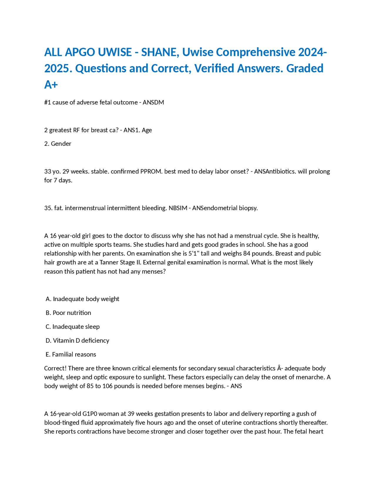 ALL APGO UWISE - SHANE, Uwise Comprehensive 2024-2025. Questions ...