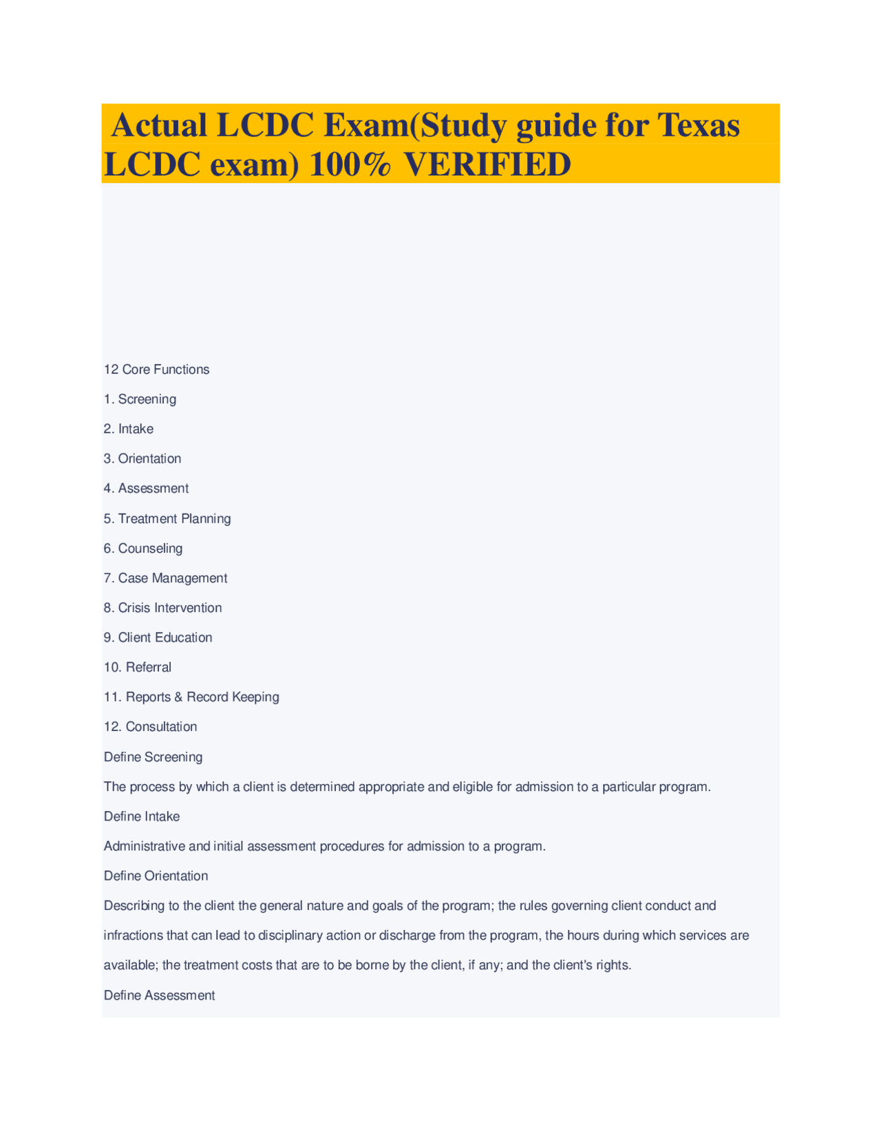 Actual LCDC Exam(Study guide for Texas LCDC exam) 100% VERIFIED | Exams ...