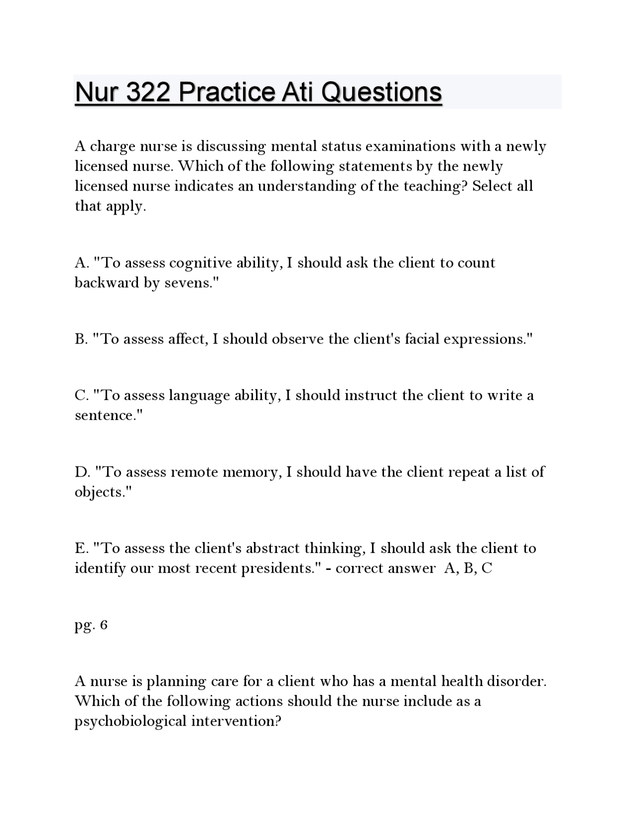 Nur 322 Practice Ati Question And Solution Paper 2024/2025 | Exams ...