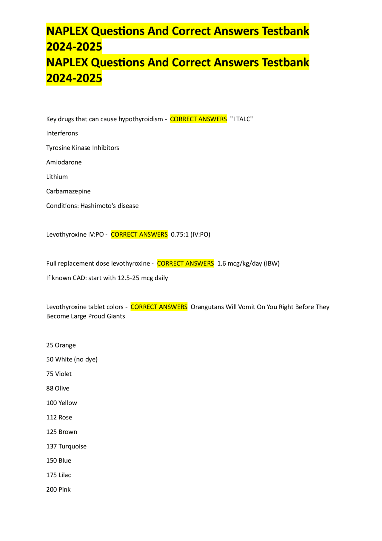 NAPLEX Questions And Correct Answers Testbank 2024-2025 | Exams Nursing ...