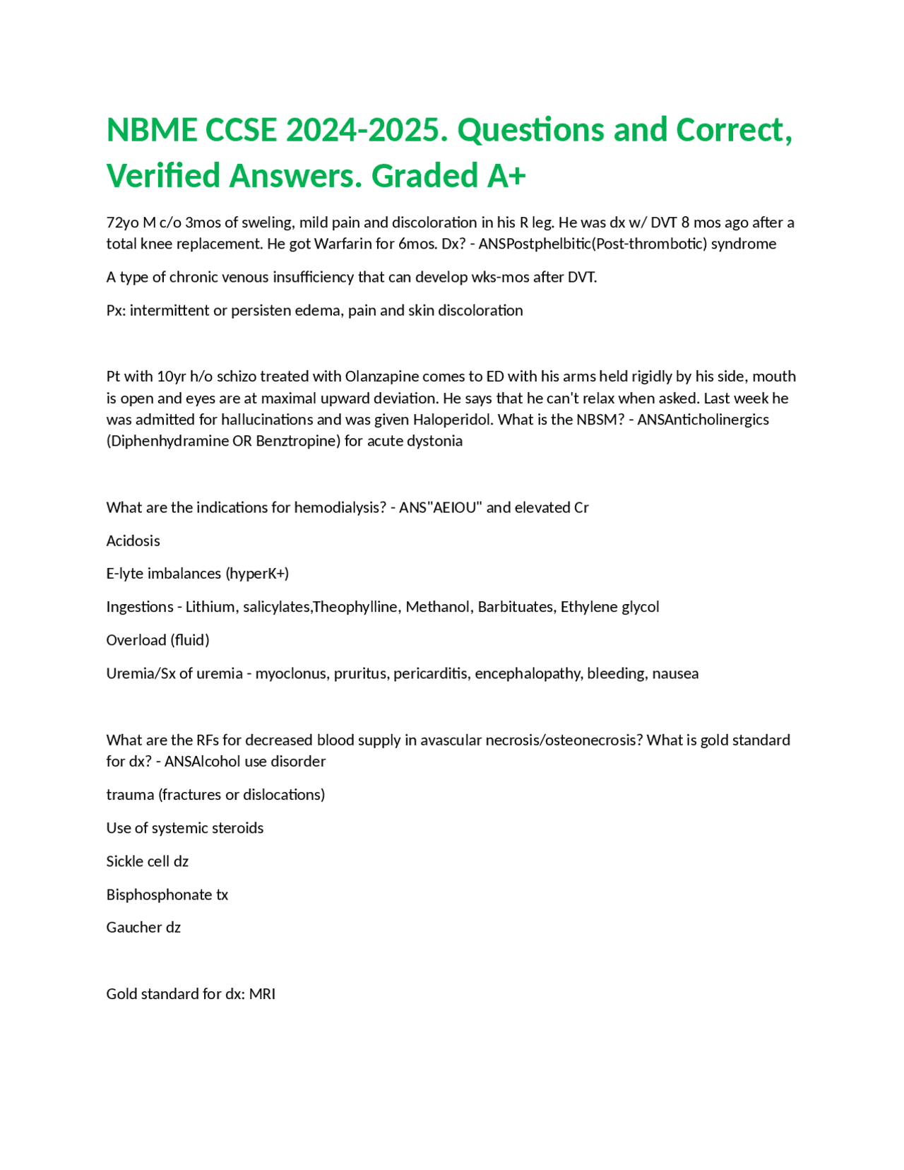 NBME CCSE 2024-2025. Questions and Correct, Verified Answers. Graded A+ ...
