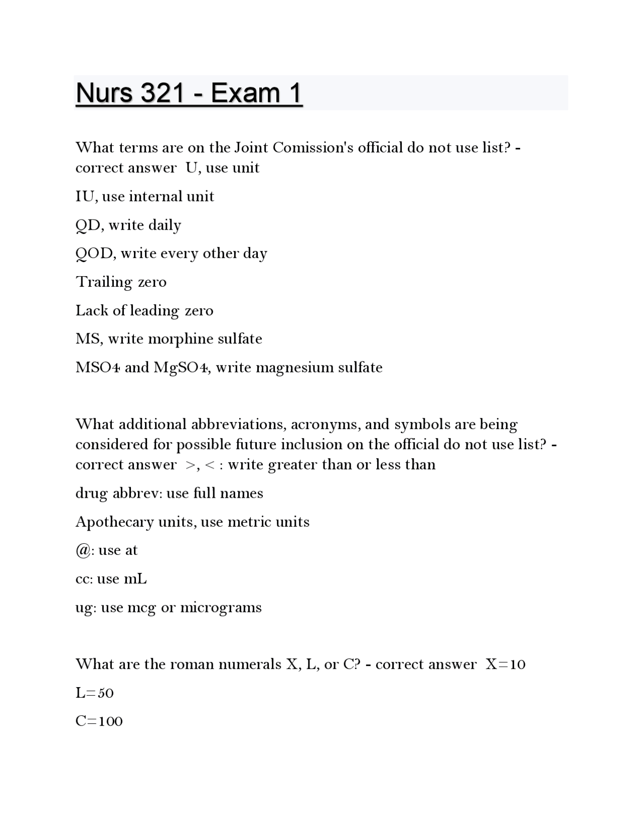 Nurs 321 - Exam 1 Question And Solution Paper 2024/2025 | Exams Nursing ...