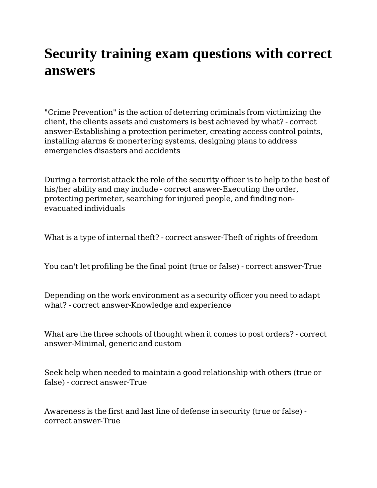 Security training exam questions with correct answers. | Exams Security Analysis | Docsity