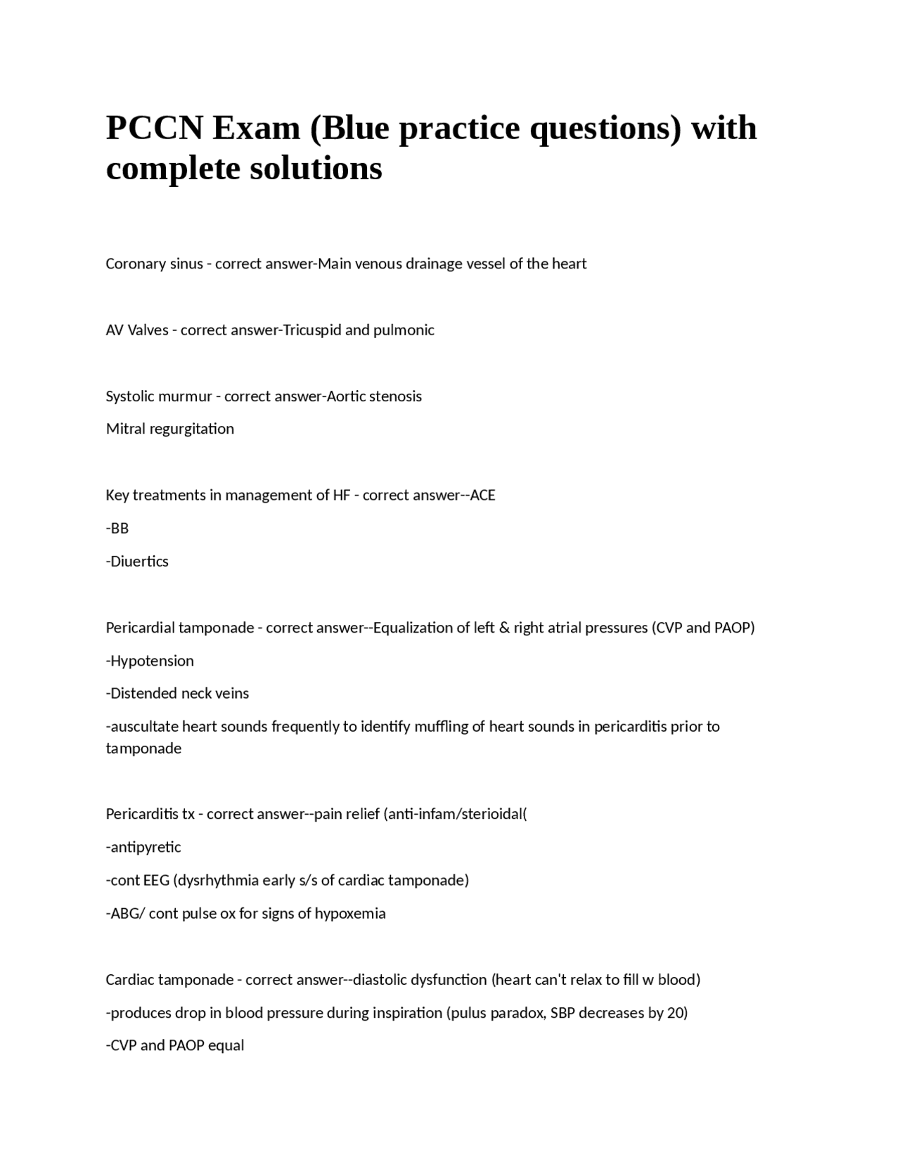 Pccn Exam Blue Practice Questions With Complete Solutions Exams