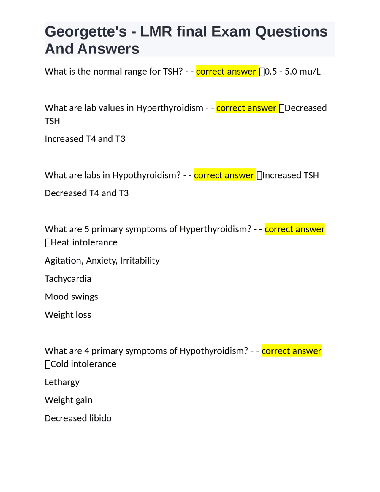 Georgette's - LMR final Exam Questions And Answers | Exams Nursing ...