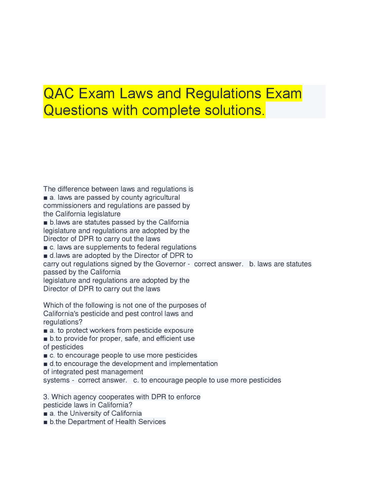 QAC Exam Laws and Regulations Exam Questions with complete solutions ...