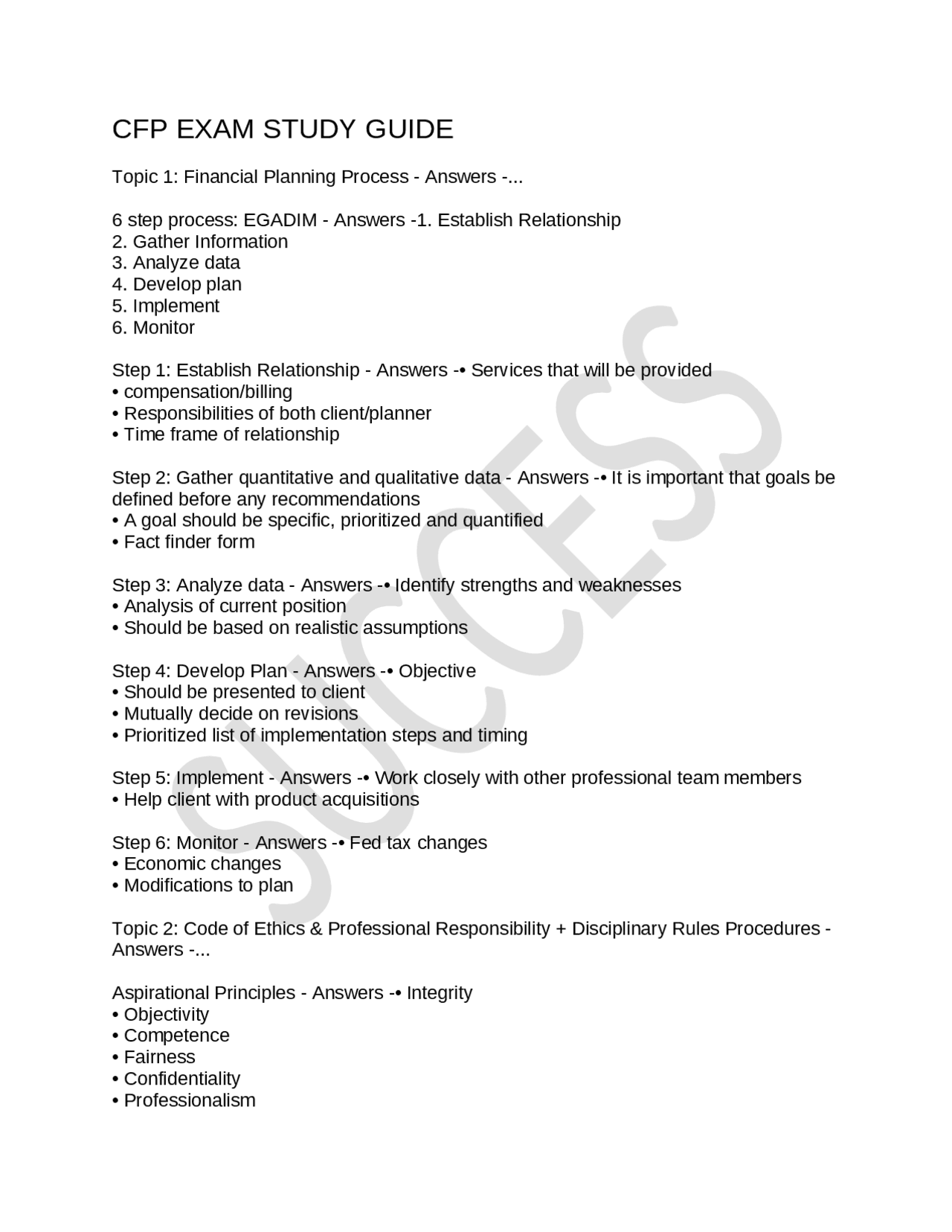 CFP EXAM STUDY GUIDE | Exams Finance | Docsity
