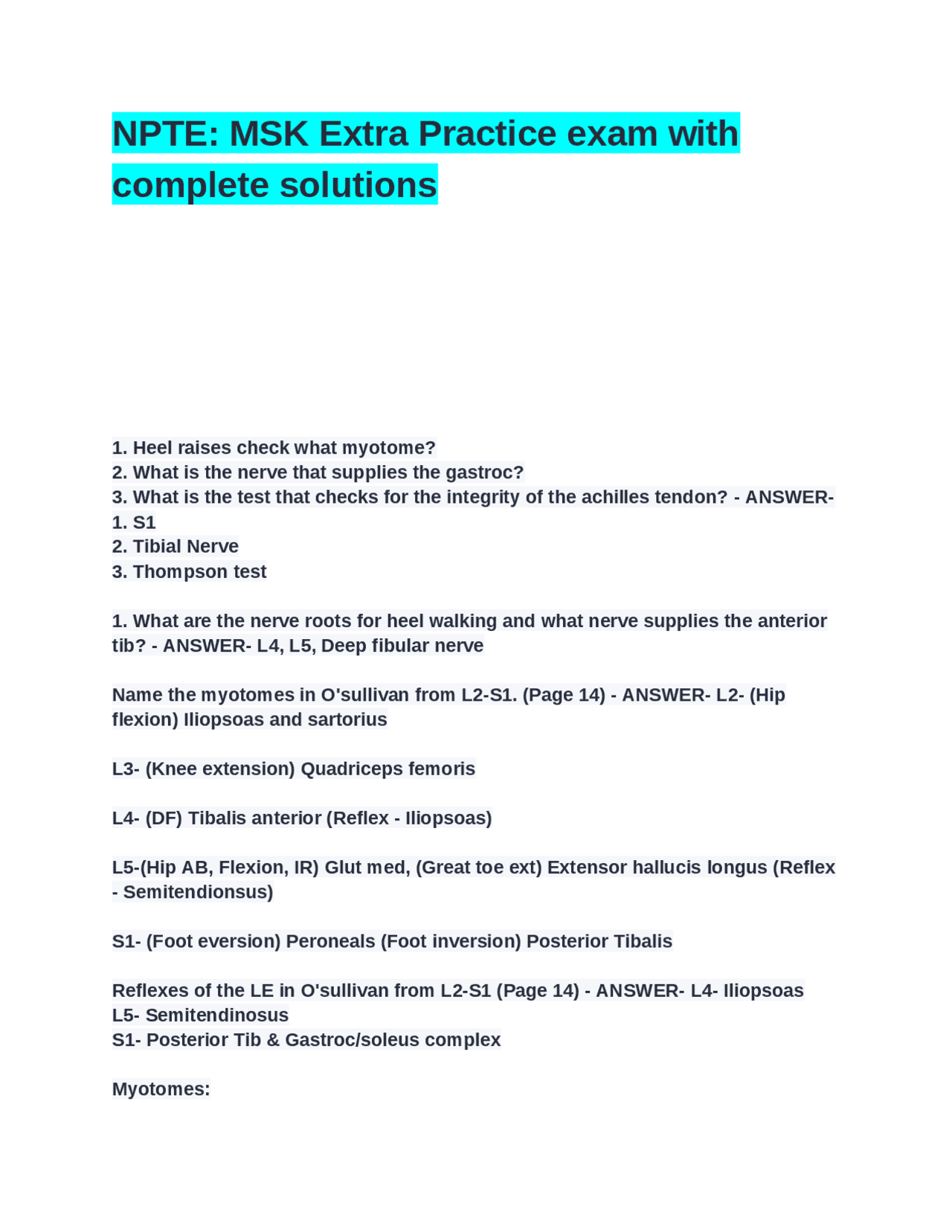 NPTE_ MSK Extra Practice exam with complete solutions | Exams ...