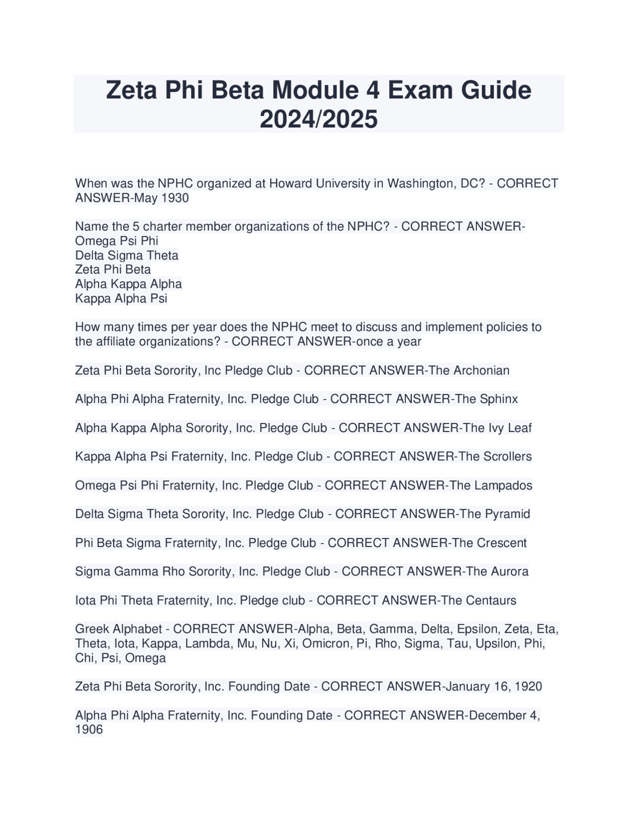 Zeta Phi Beta Module 4 Exam Guide 2024/2025 | Exams Advanced Education | Docsity