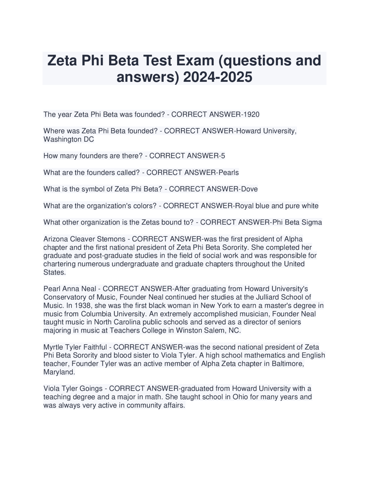 Zeta Phi Beta Test Exam (questions and answers) 2024-2025 | Exams ...