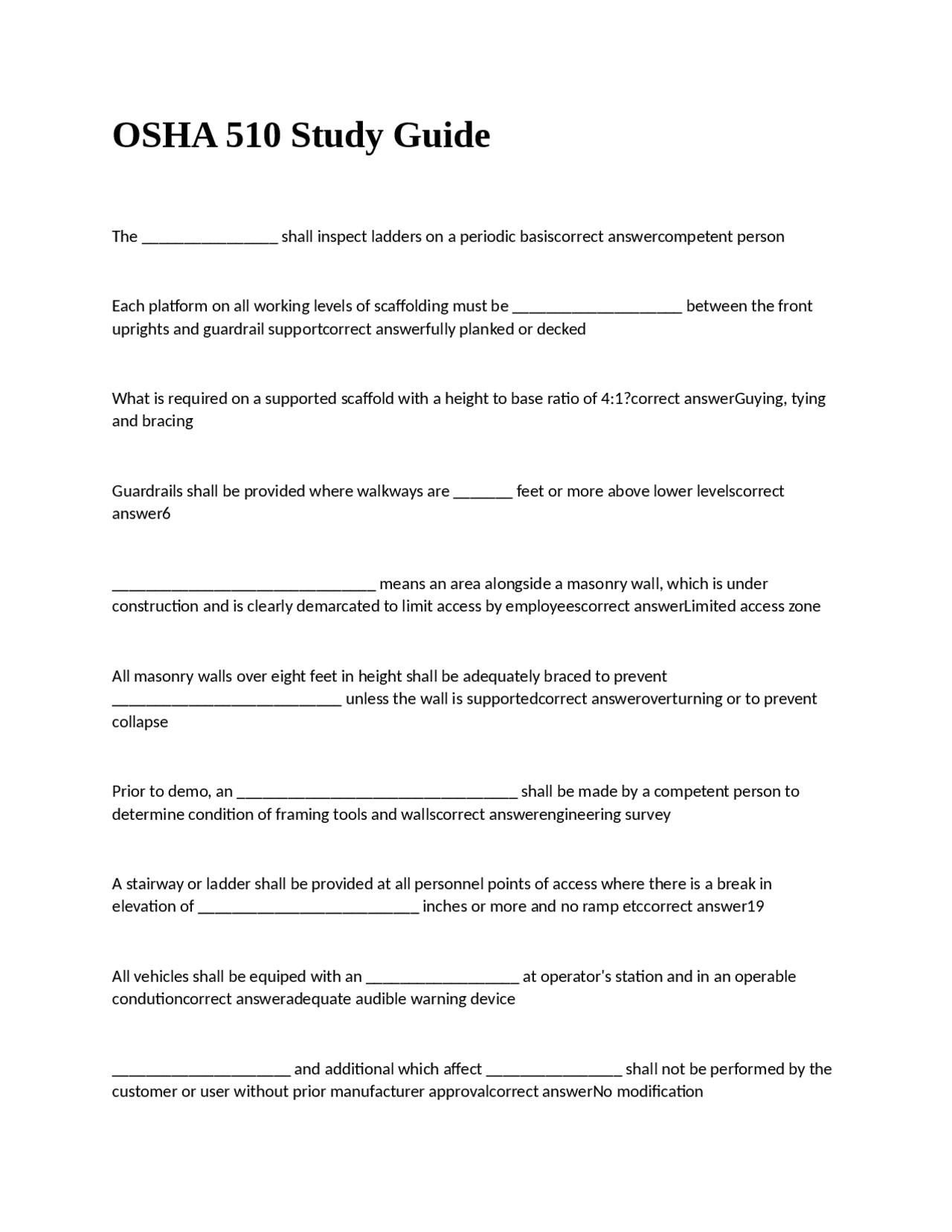 OSHA 510 Study Guide questions with correct answers | Exams ...