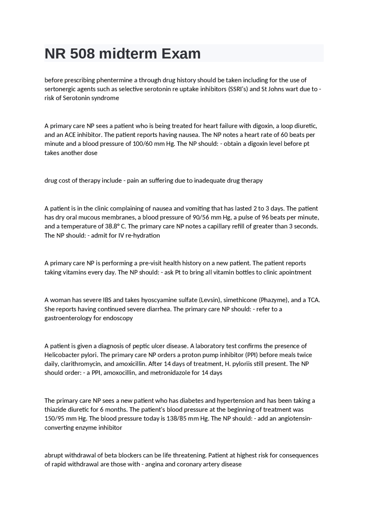 NR 508 midterm Exam. | Exams Nursing | Docsity