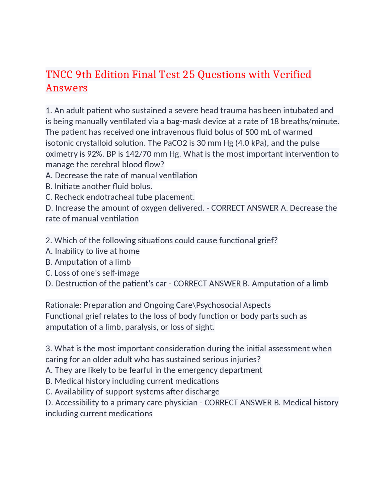 TNCC 9th Edition Final Test 25 Questions with Verified Answers,100% ...
