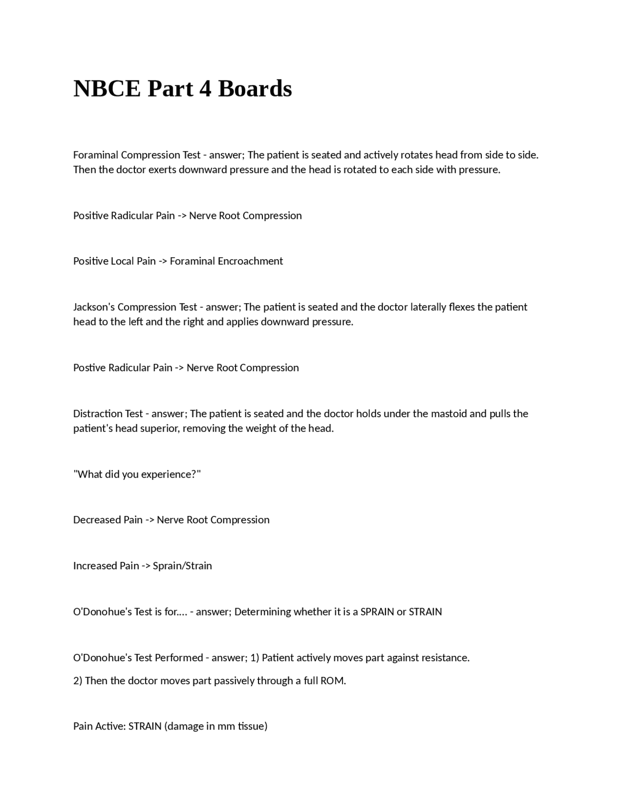 NBCE Part 4 Boards -questions with answers | Exams Nursing | Docsity