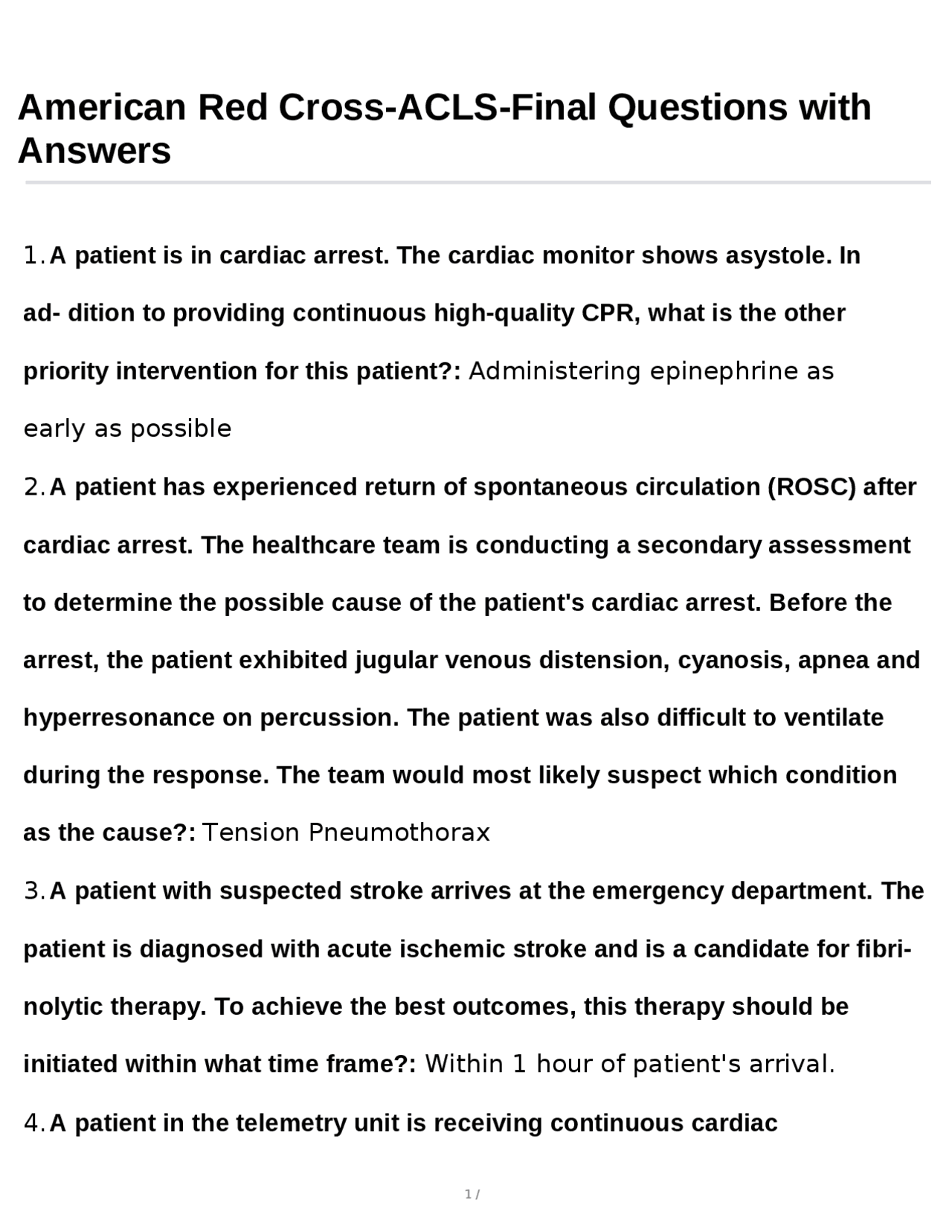 American Red Cross-ACLS-Final Questions with Answers | Exams Cardiology ...