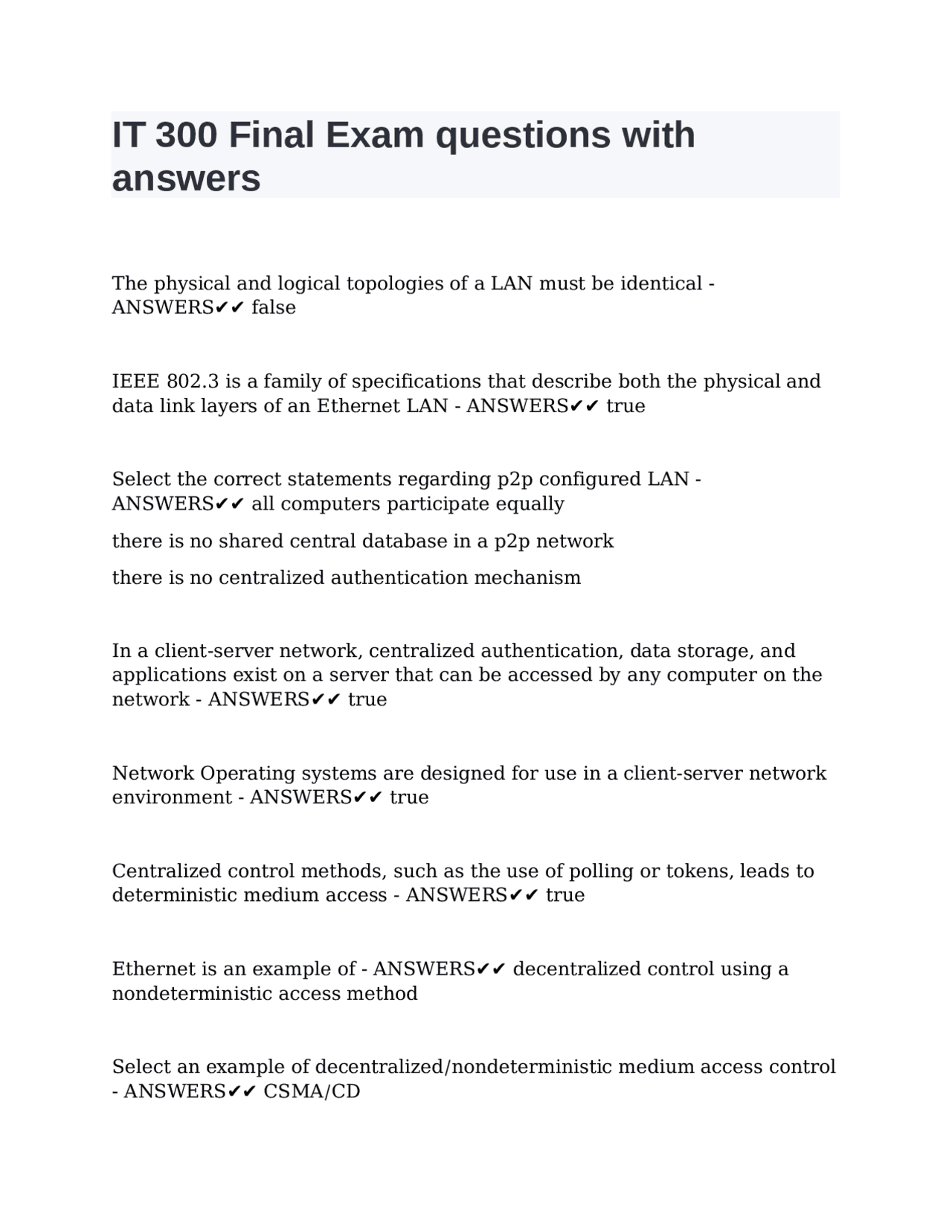 IT 300 Final Exam questions with answers | Exams Information and ...