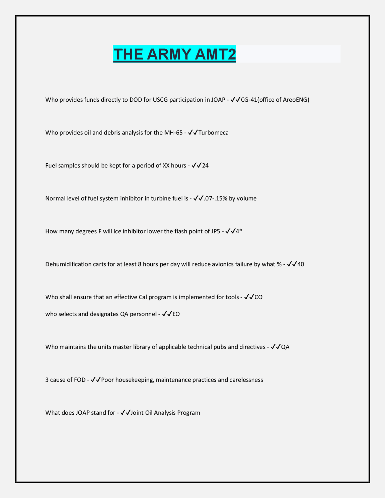 THE ARMY AMT2 WITH QUESTIONS AND ANSWERS | Exams Military Strategy and ...