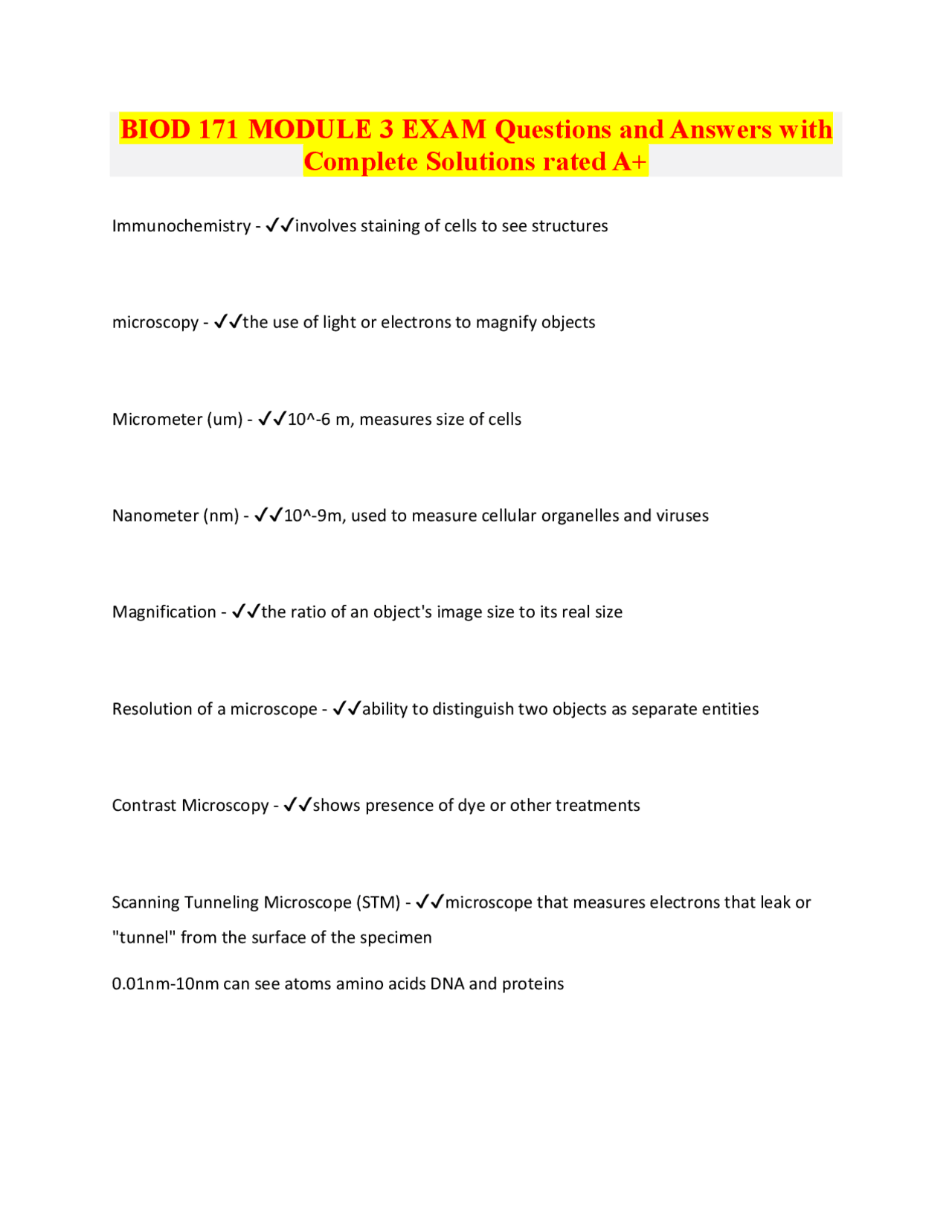 BIOD 171 MODULE 3 EXAM Questions and Answers with Complete Solutions ...