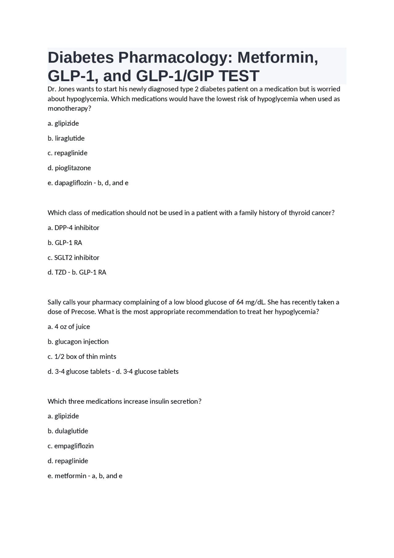 Diabetes Pharmacology: Metformin, GLP-1, and GLP-1/GIP TEST | Exams ...