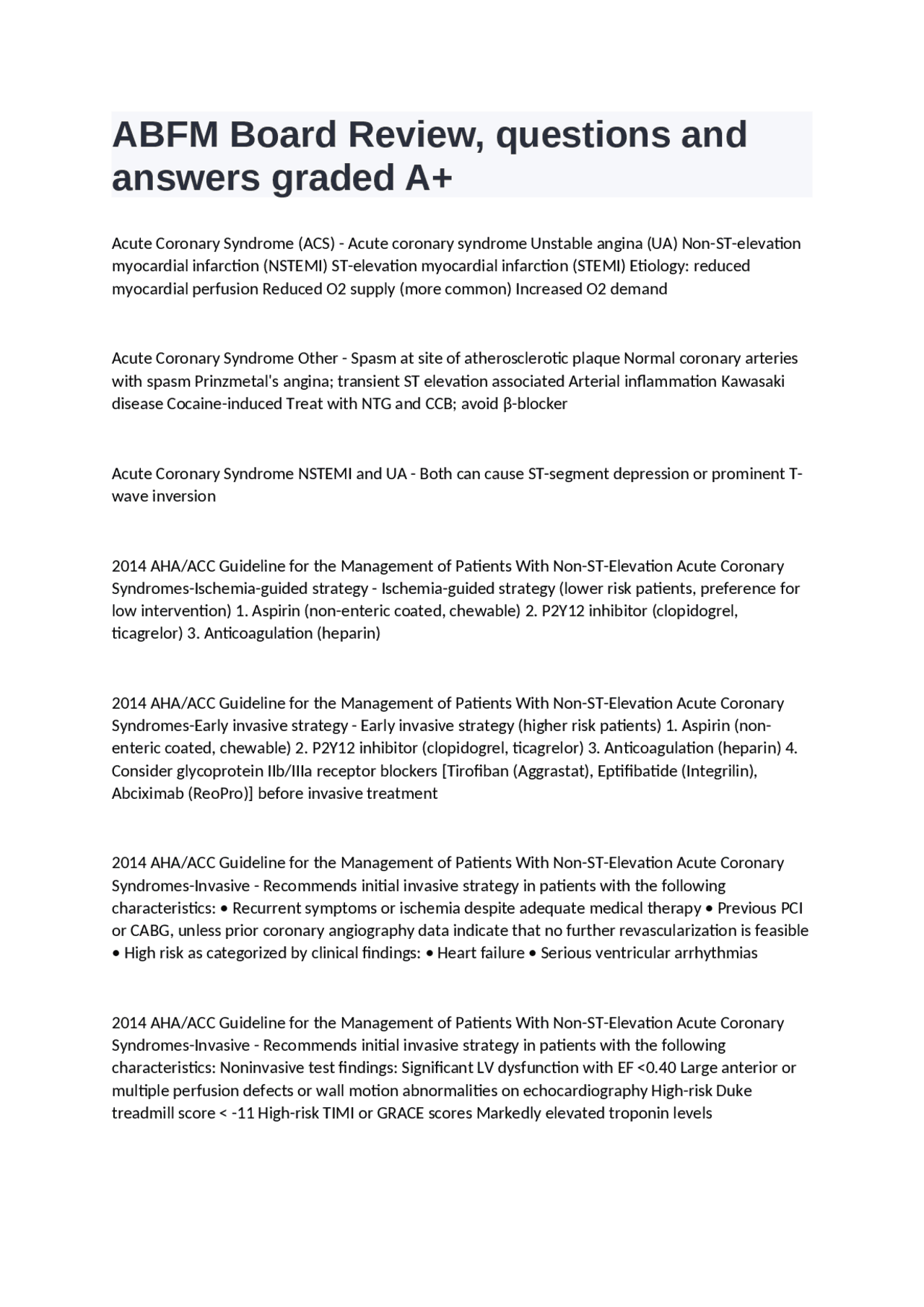 ABFM Board Review, questions and answers graded A+ | Exams Pediatrics ...