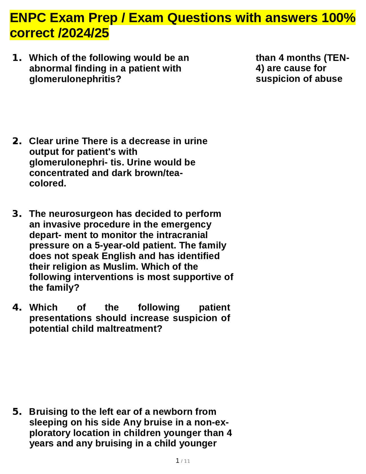 ENPC Exam Prep / Exam Questions with answers 100% correct /2024/25 ...