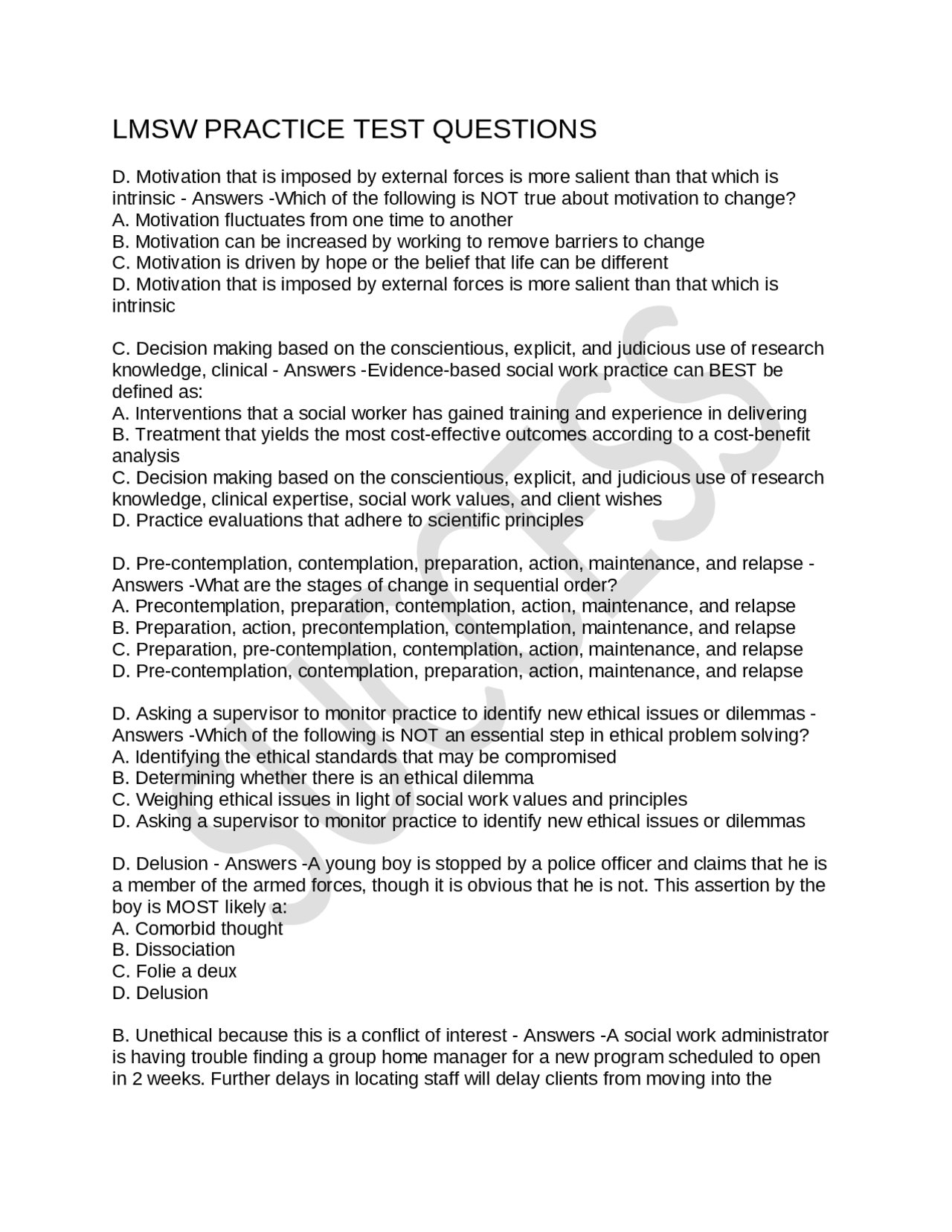 LMSW PRACTICE TEST QUESTIONS | Exams Nursing | Docsity