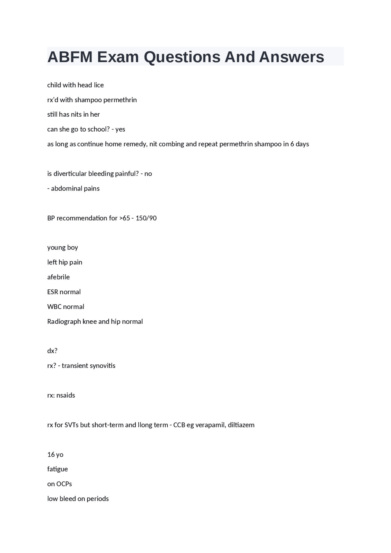 ABFM Exam 2024/2025 Questions And Answers | Exams Pediatrics | Docsity