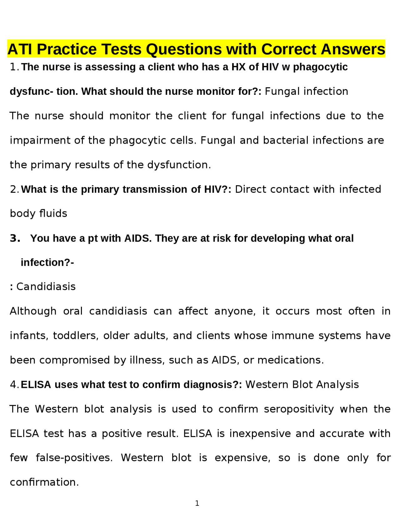 ATI Practice Tests Questions with Correct Answers | Exams Nursing | Docsity