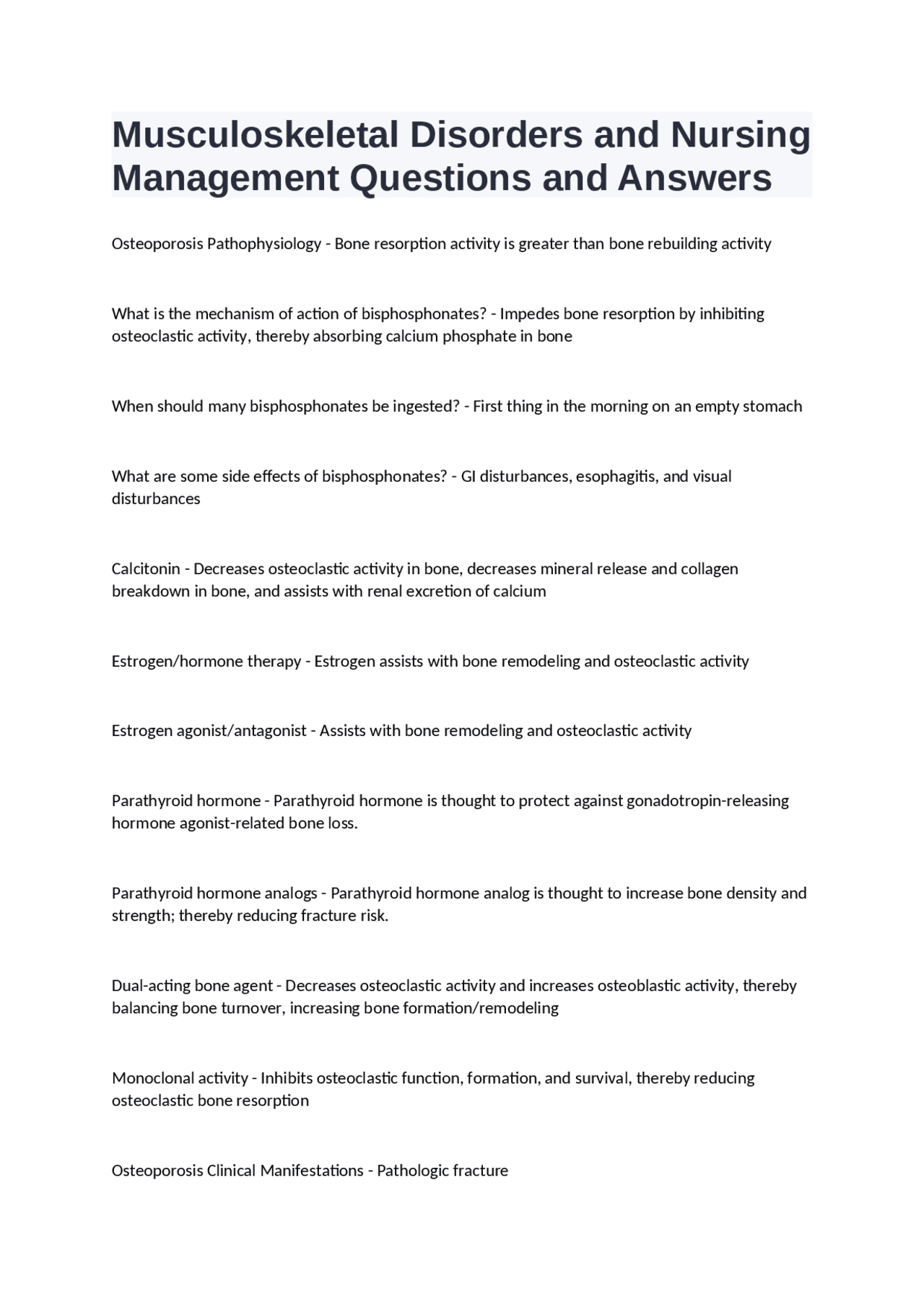 Musculoskeletal Disorders and Nursing Management Questions and Answers ...