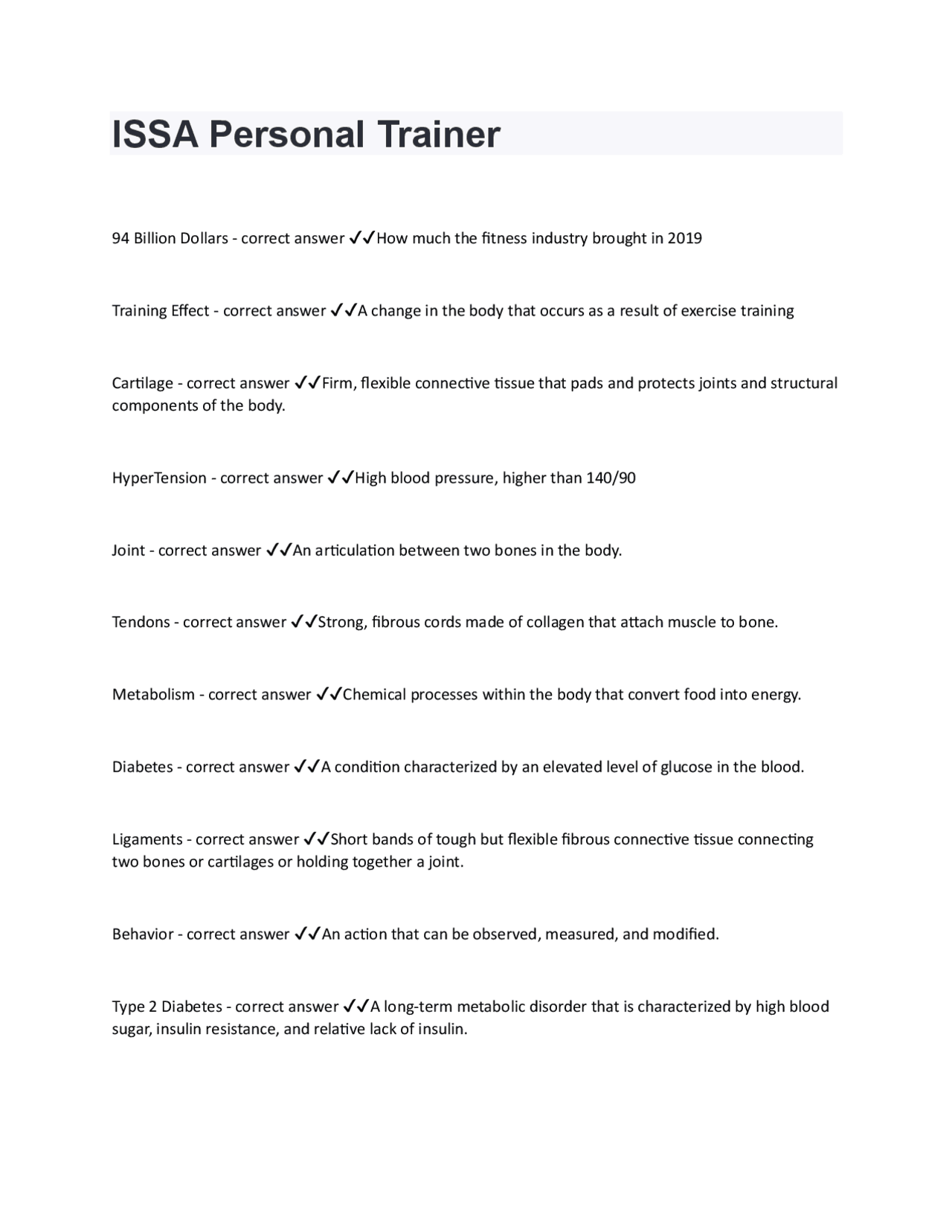 ISSA Personal Trainer questions with correct answers graded A+ already ...