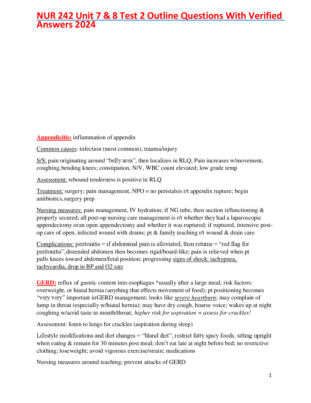 NUR 242 Unit 7 & 8 Test 2 Outline Questions With Verified Answers 2024 ...