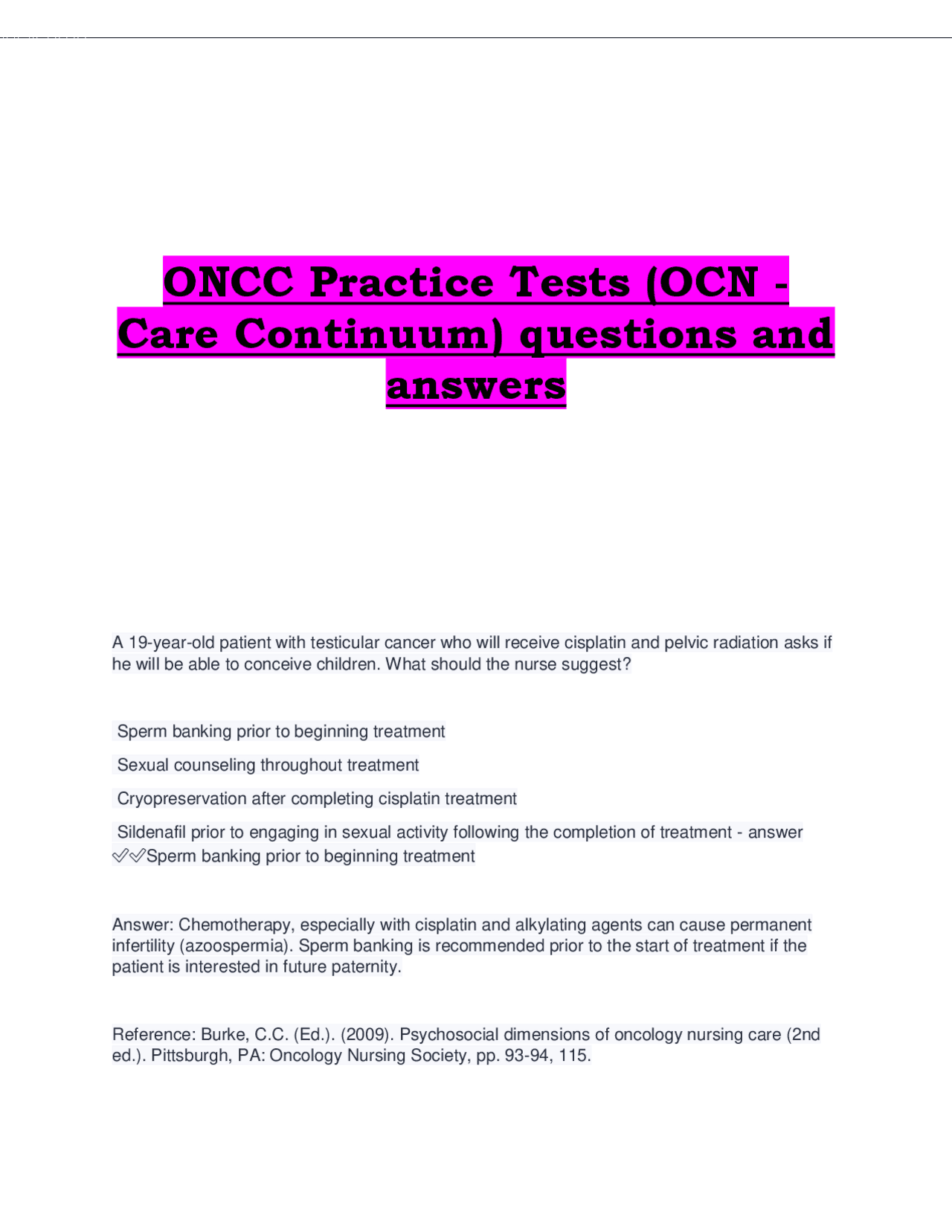 ONCC Practice Tests (OCN - Care Continuum) questions and answers ...