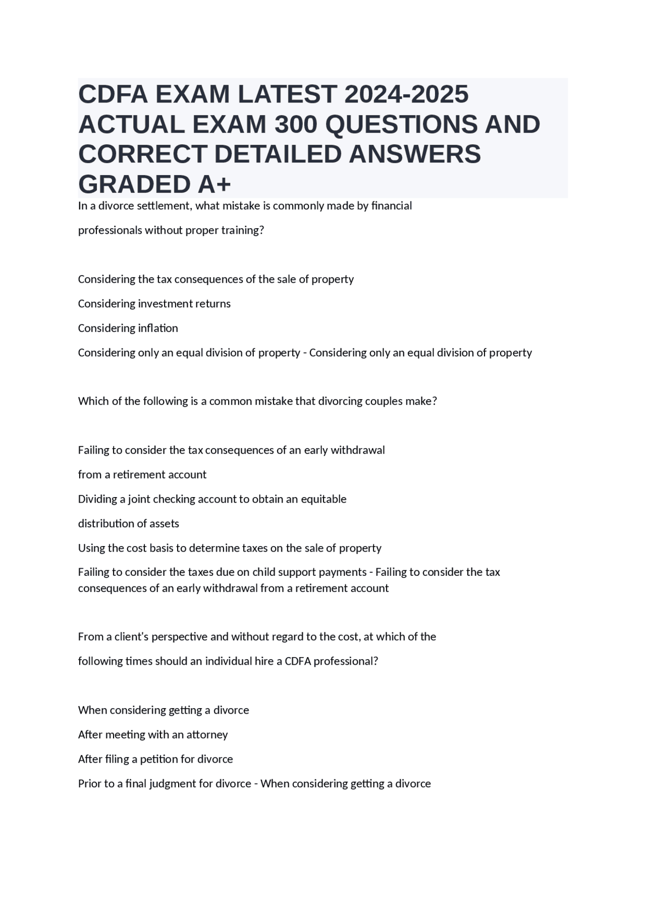 CDFA EXAM LATEST 2024-2025 ACTUAL EXAM 300 QUESTIONS AND CORRECT ...