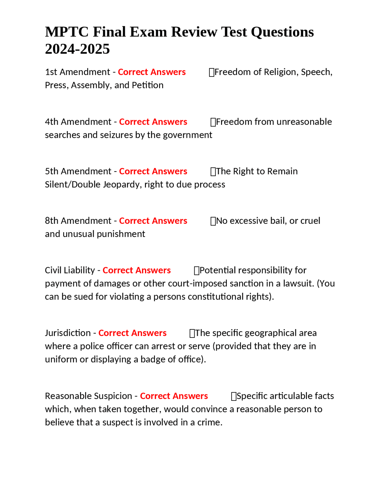 MPTC Final Exam Review Test Questions 2024-2025 | Exams Nursing | Docsity